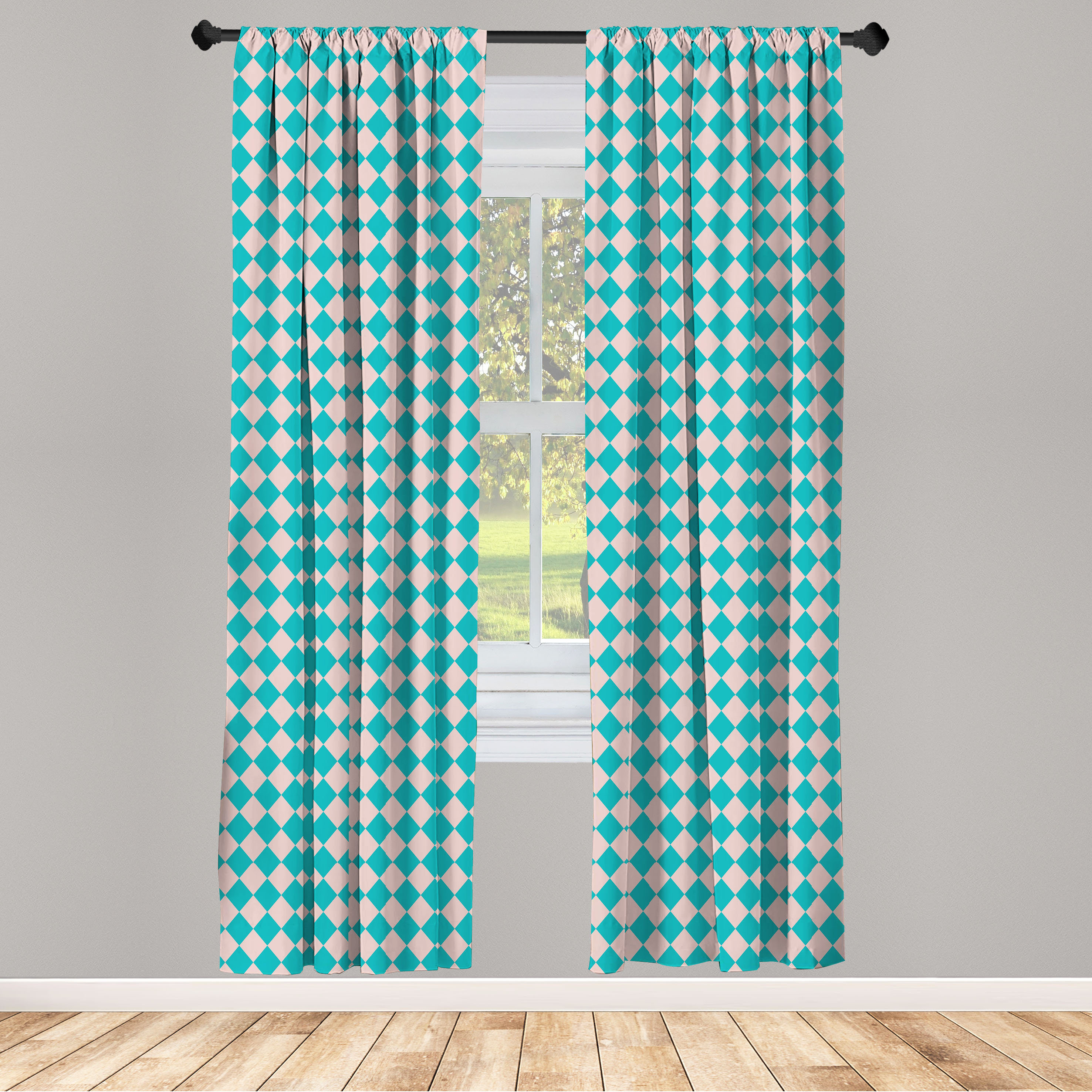 Ambesonne Geometric 4-Panel Curtains, Retro Classical Tile, Turquoise ...