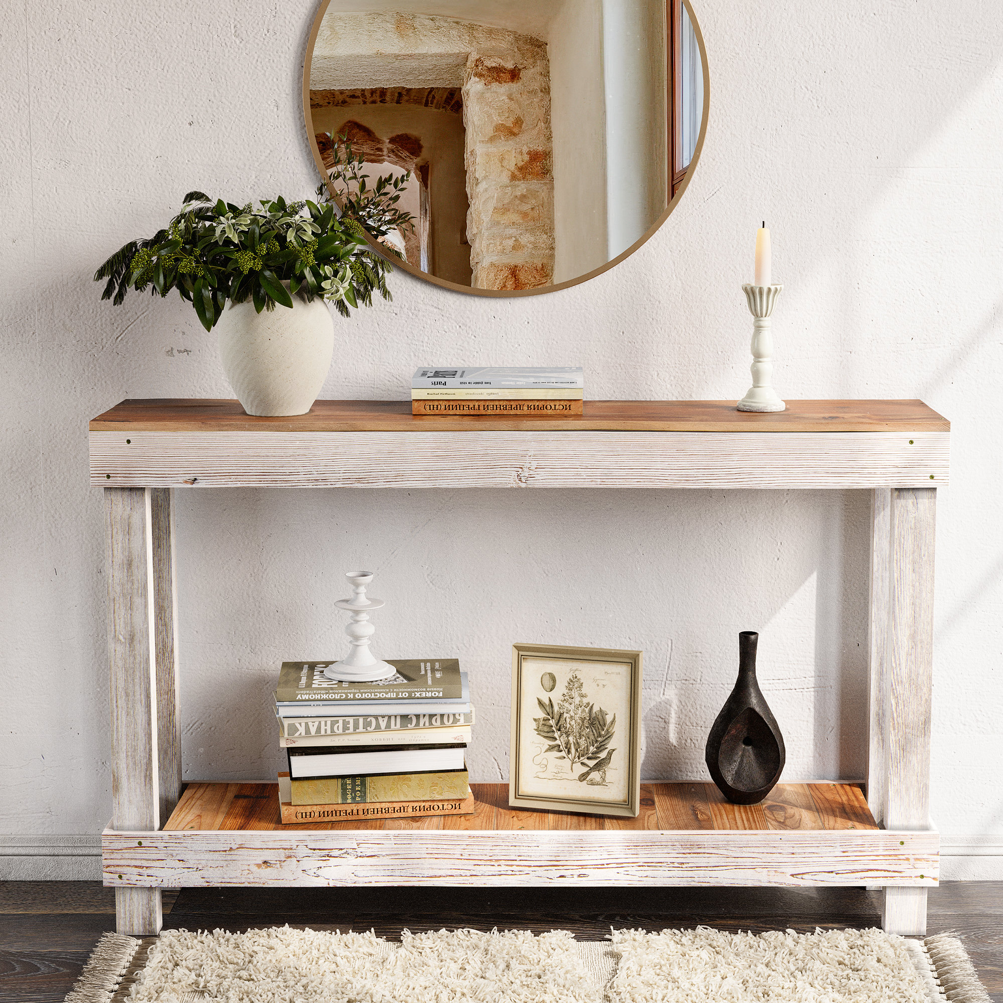 COMFORTHOMI 60" Naturally Weathered Reclaimed Solid Wood Console Table ...