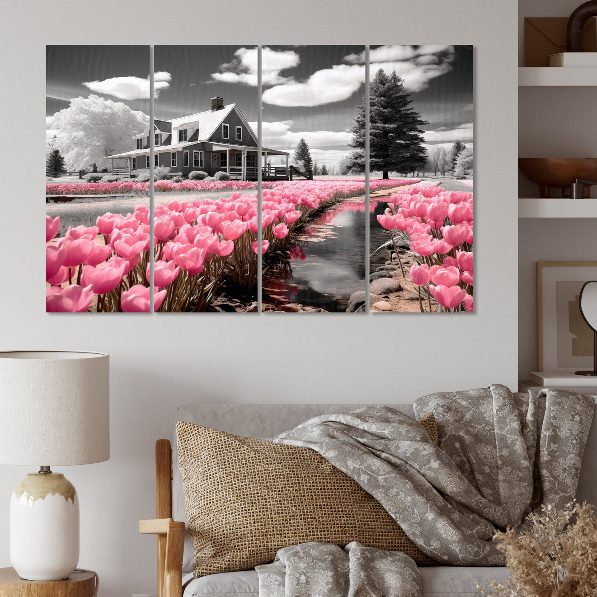 Design Art Pink Farmhouse Frontyard Oasis - Farm Metal Wall Art Set ...