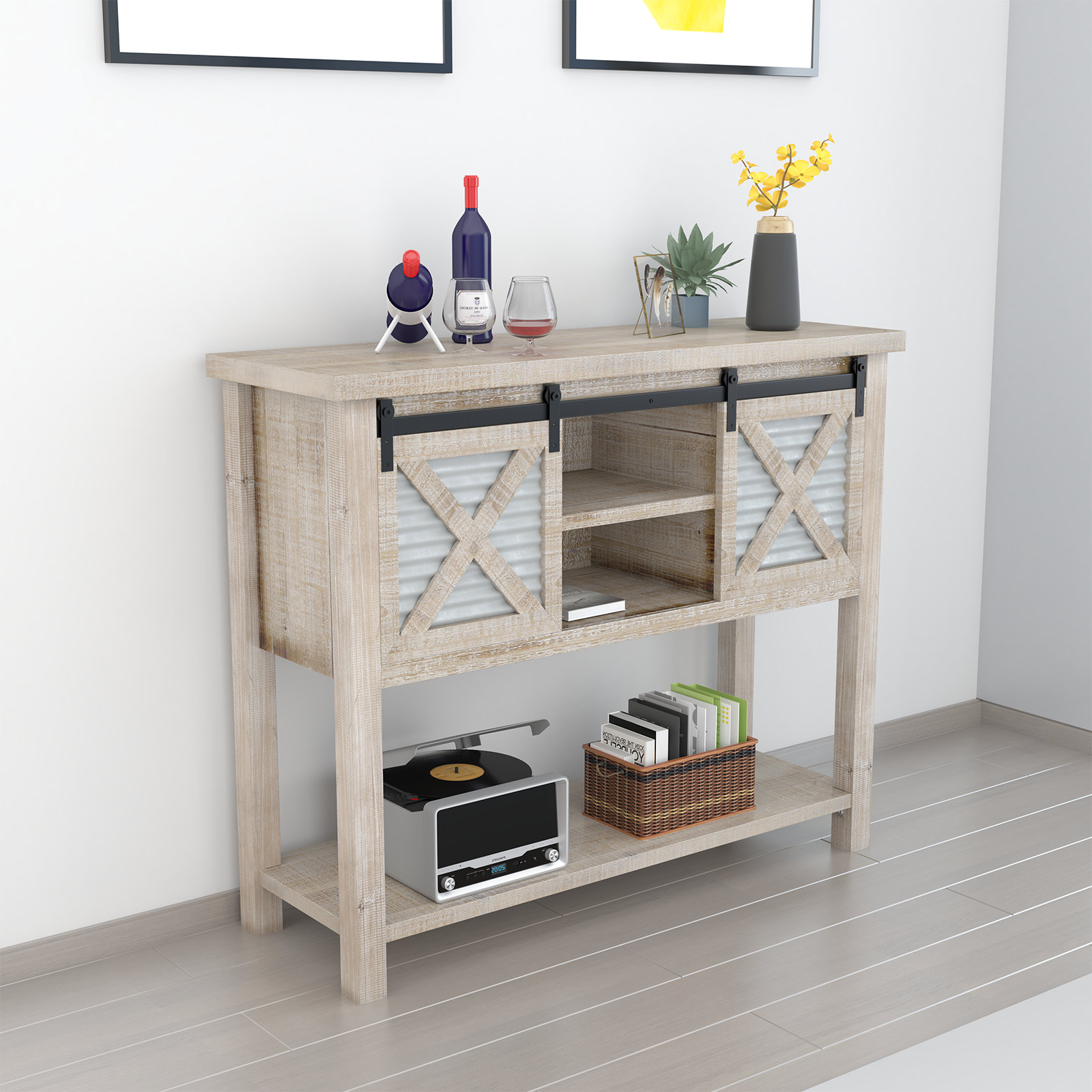 Latitude Run® Rustic 3-Tier Console Table, Solid Wood Sofa Table,Easy ...