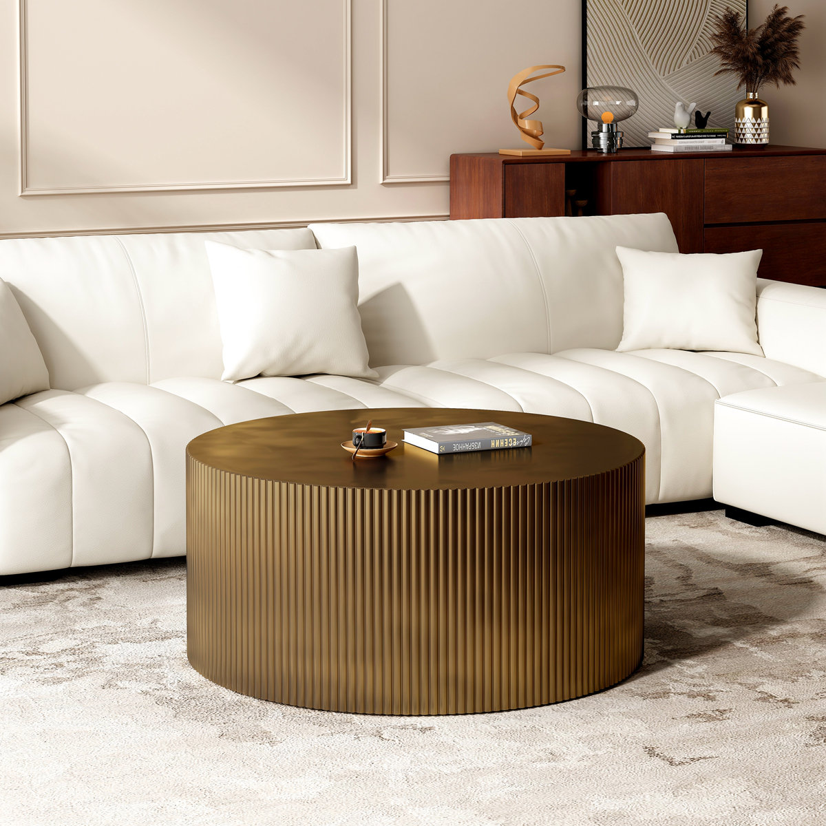 Hokku Designs 35.83" Minimalist Wave Stripe Coffee Table, Modern Round ...