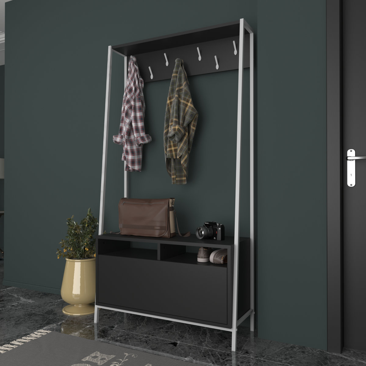 Wade Logan® Andreous Iron Hall Tree with Shoe Storage & Reviews | Wayfair