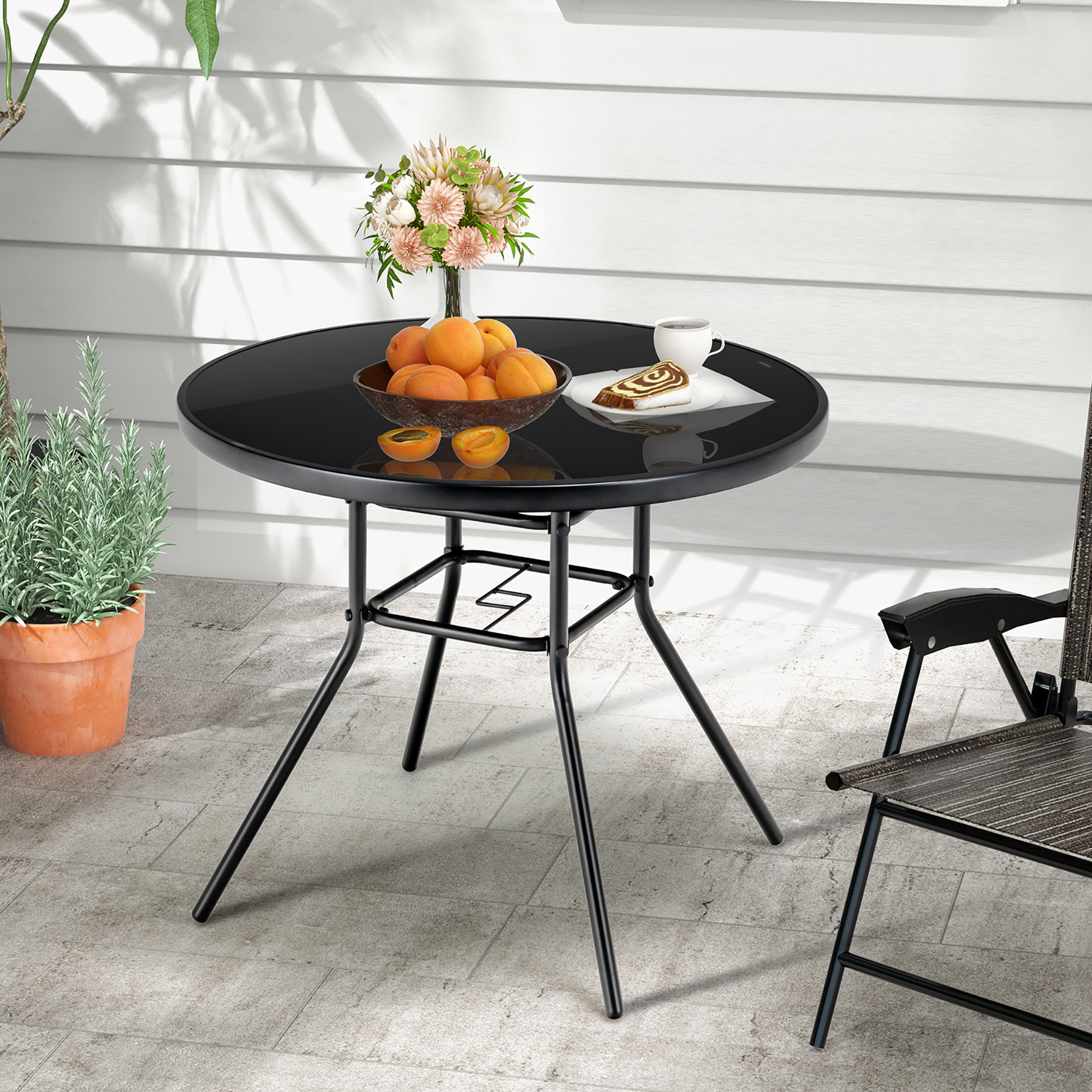 George Oliver 34 Inch Patio Dining Table Round Tempered Glass Tabletop ...