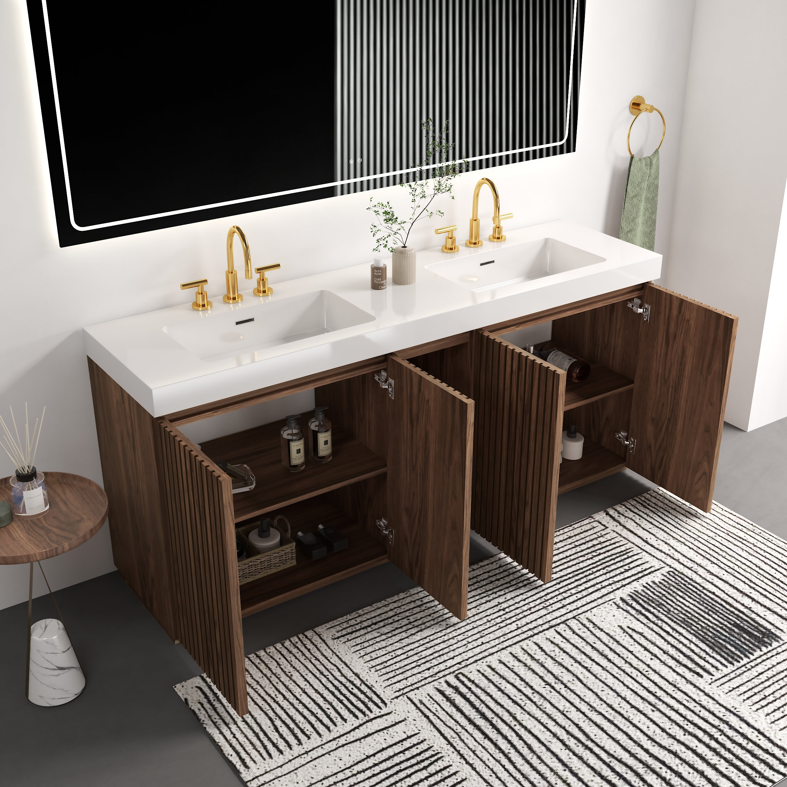Latitude Run® 72" Winston Walnut Freestanding Double Sink Bathroom ...