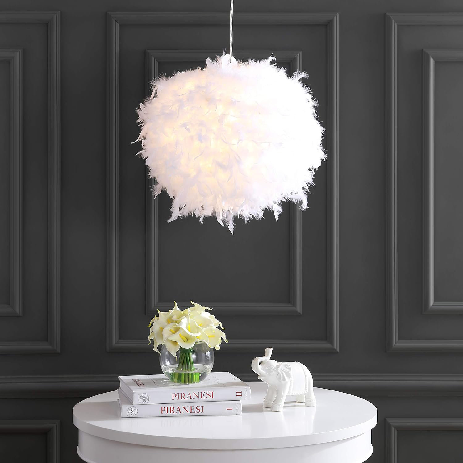 Everly Quinn Adjustable LED Feather Pendant Light, Modern Glam Design ...