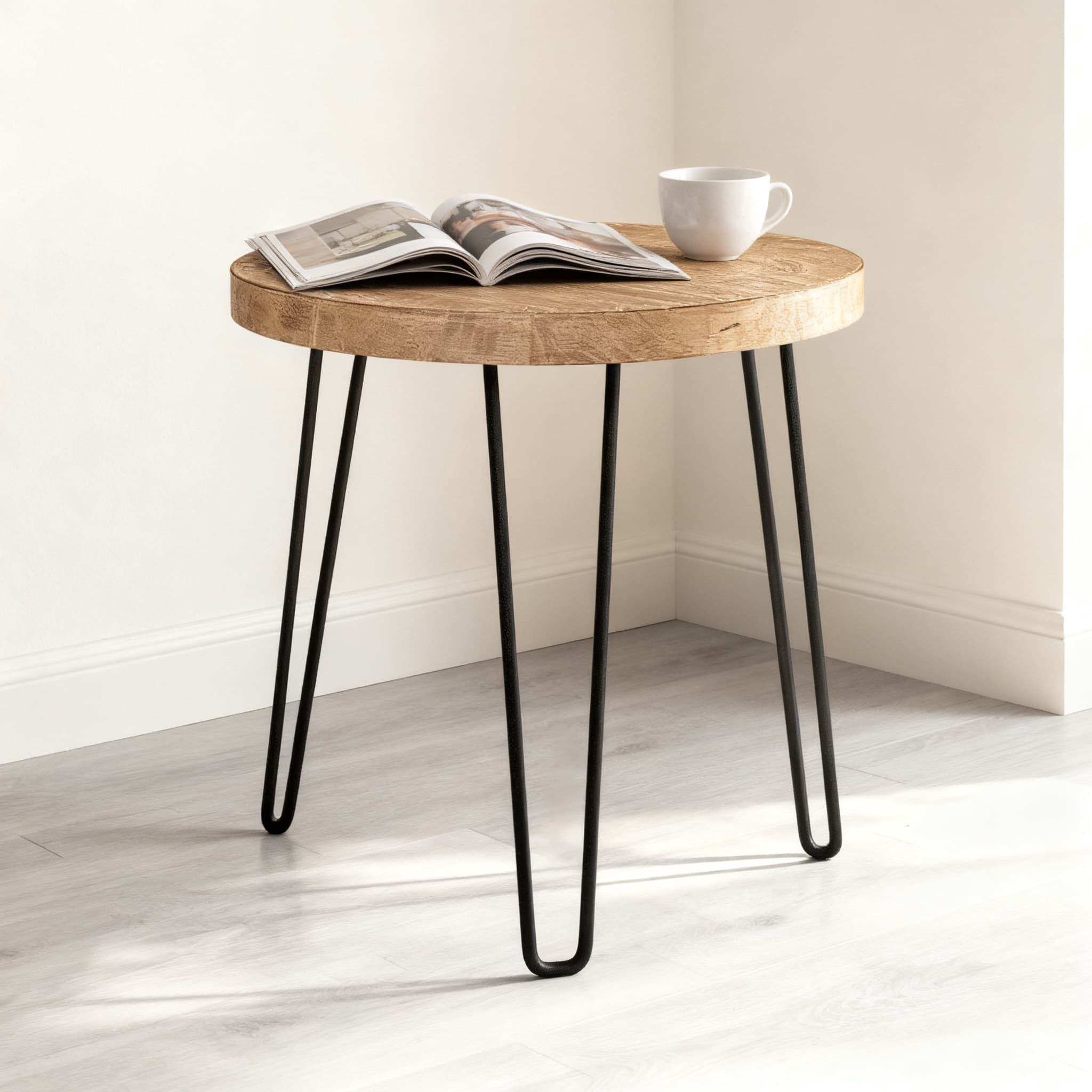 Union Rustic Reclaimed Elm End Table With Metal Legs, Round Rustic Side ...
