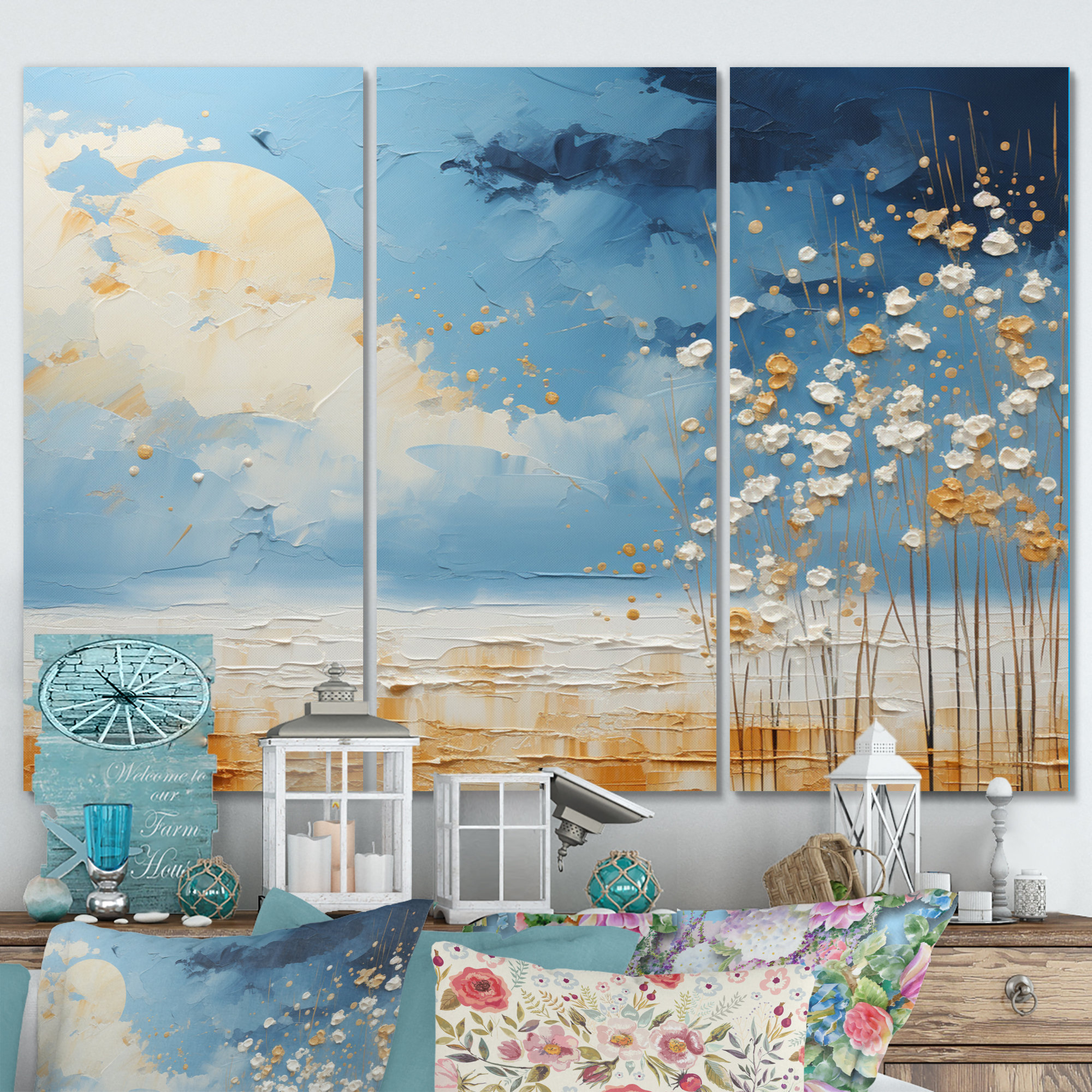 Winston Porter Clouds Prairies Collages VIII On Canvas 3 Pieces Print ...