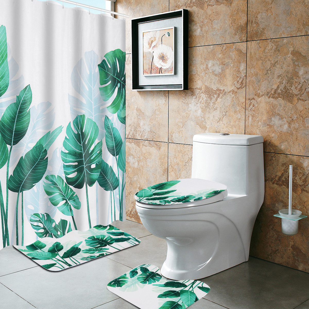 Highland Dunes Aneliz 4 Pcs Tropical Bath Sets with Shower Curtain ...