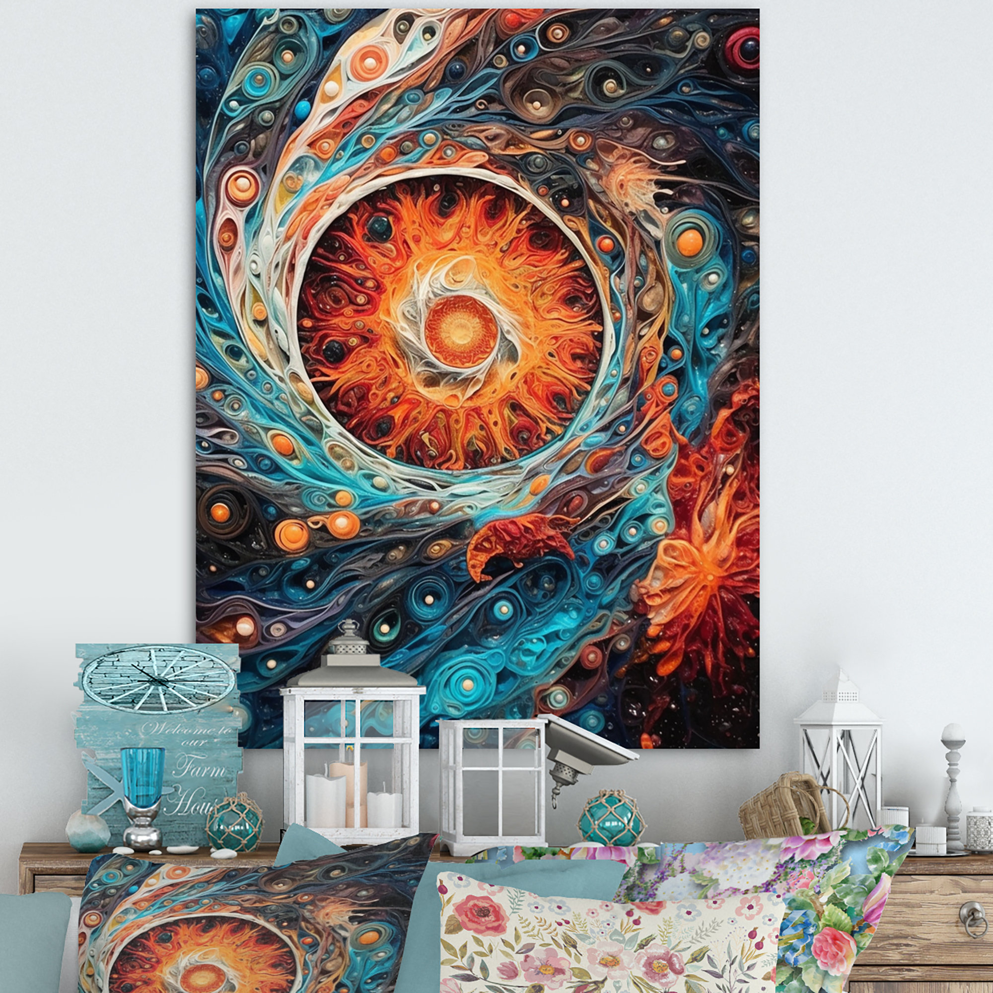 Orren Ellis Orange Turquoise Galactic Cosmic Universe On Canvas Print ...
