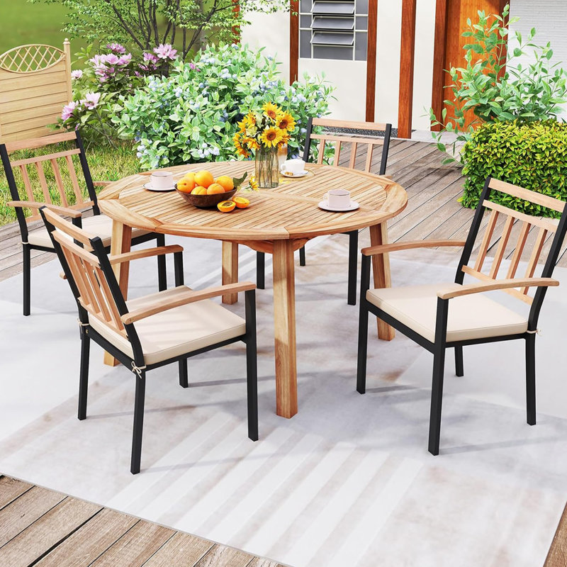 Millwood Pines Outdoor Round Dining Table for 4-6 People, 53 inch Patio ...