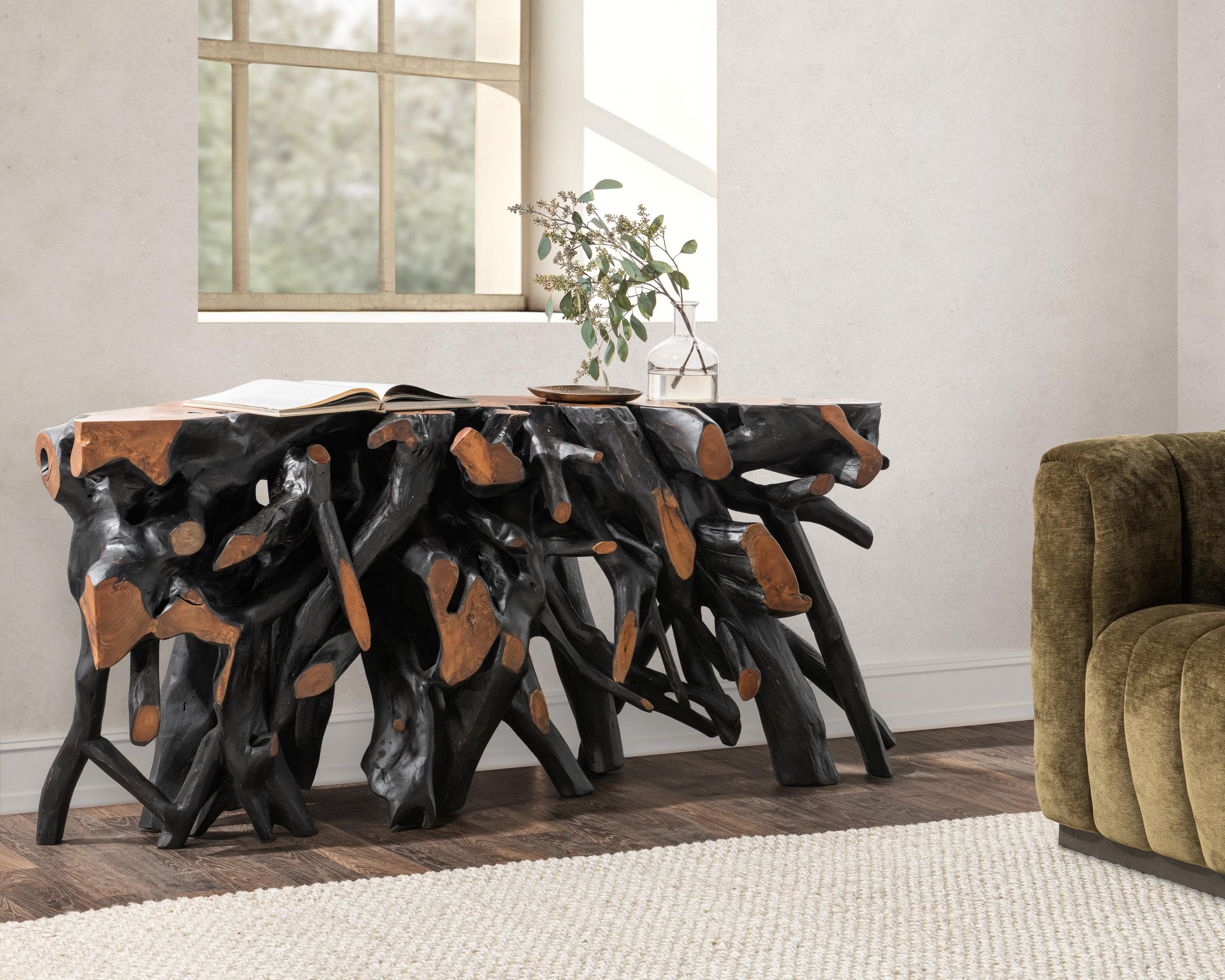 Classic Home Cypress Natural Root Teak Wood Sofa Console Table ...