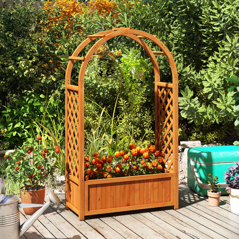 Lily Manor Raised Garden Bed Wood Planter Box With Arch Trellis-Brown ...