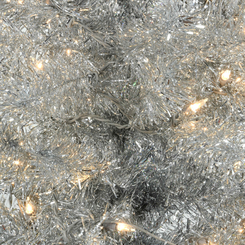 The Holiday Aisle® Silver Tinsel Tree with Clear Lights & Reviews | Wayfair