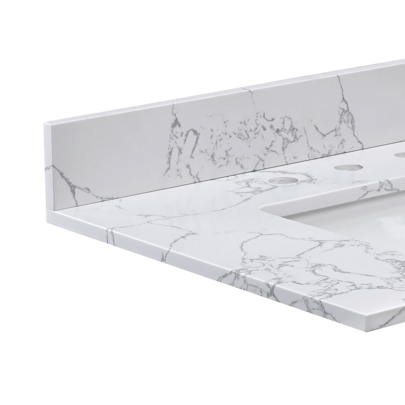 PROOX 61" Double Bathroom Vanity Top In White With Engineered Composite ...