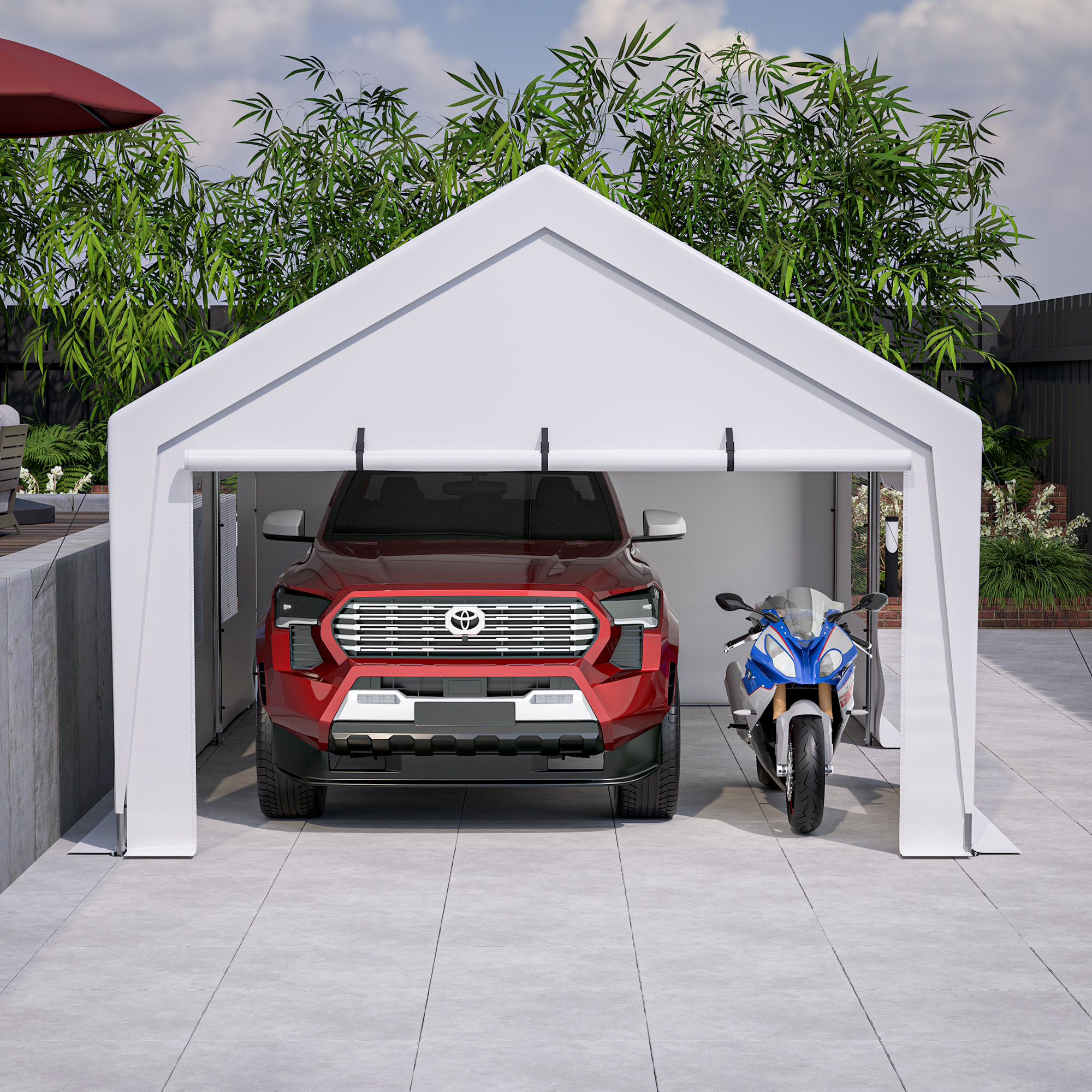 Thanaddo 13 Ft. W X 20 Ft. D White Carport Galvanized Steel Portable ...