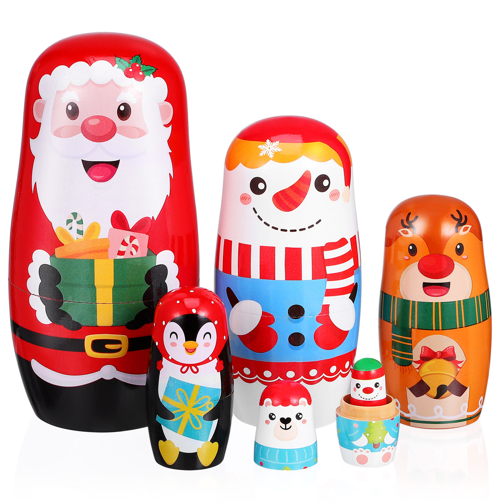 Ophelia & Co. 6Pcs Christmas Nesting Dolls Santa Claus Figurines Wooden ...
