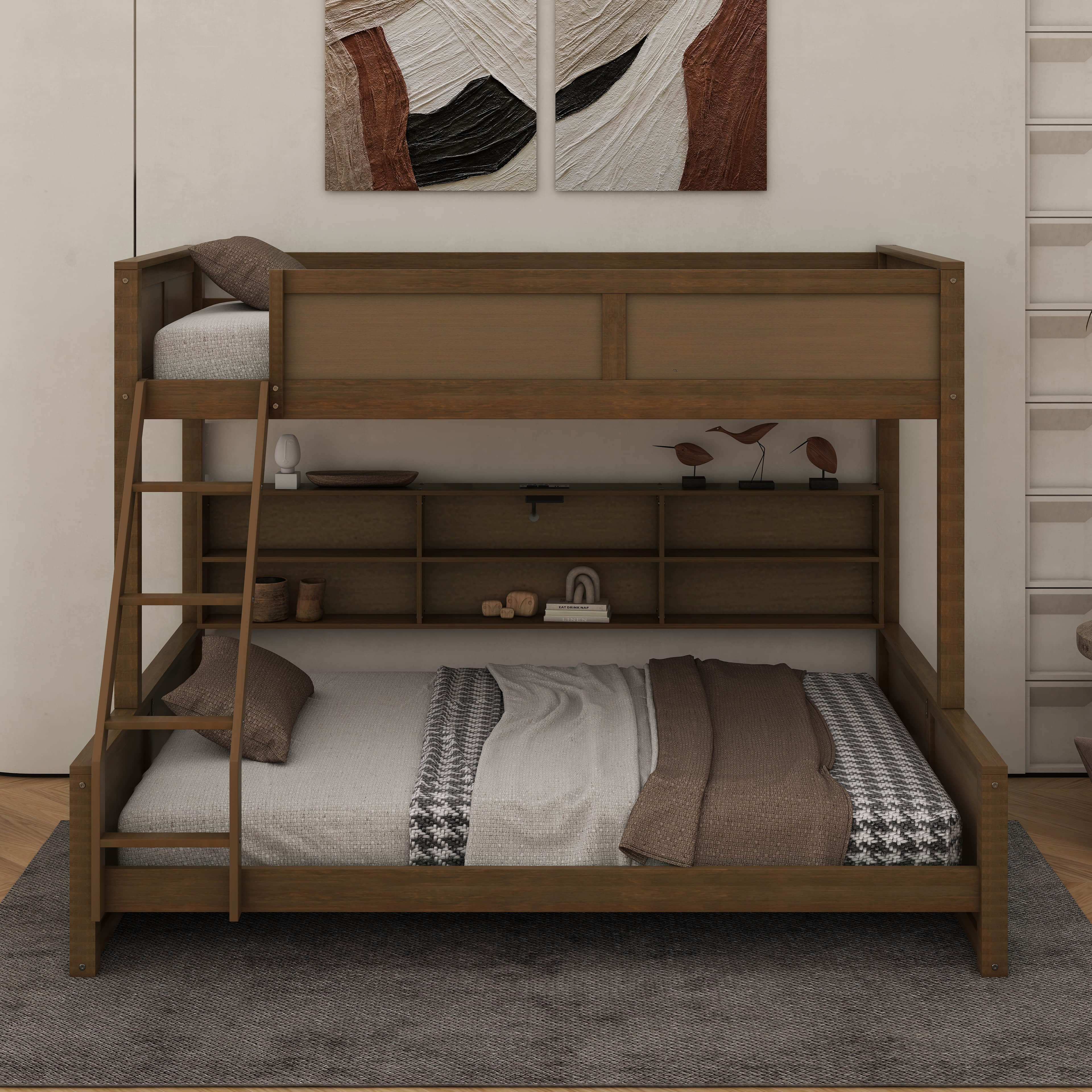 Harriet Bee Bunk Bed With Storage Cabinets And USB Ports | Wayfair