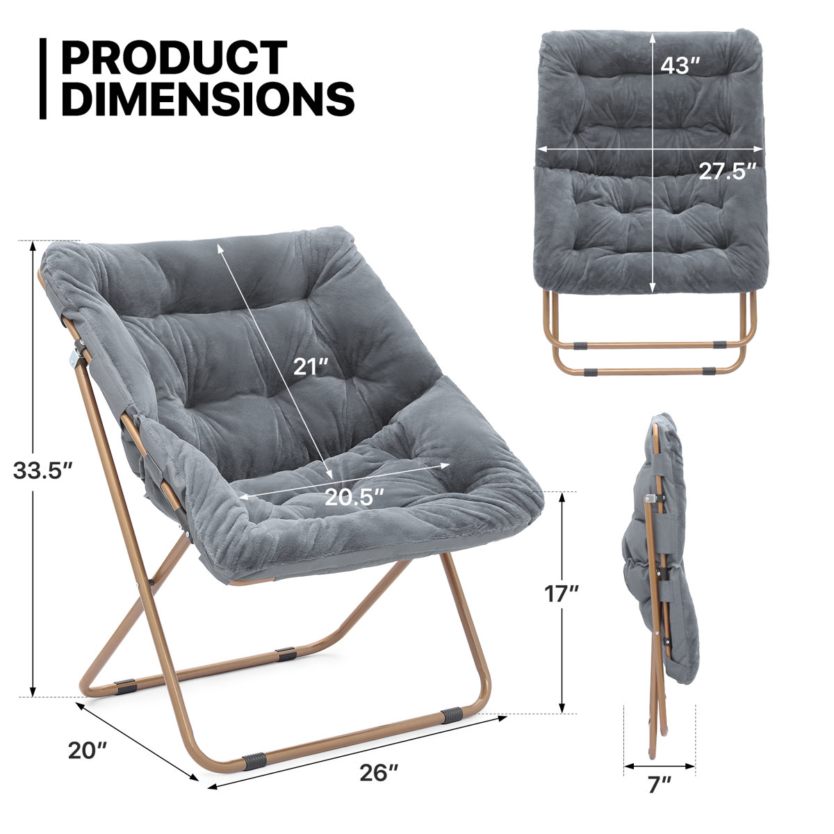 Lark Manor™ Ariadnna Saucer Chair Folding Accent Moon Chair with Metal ...