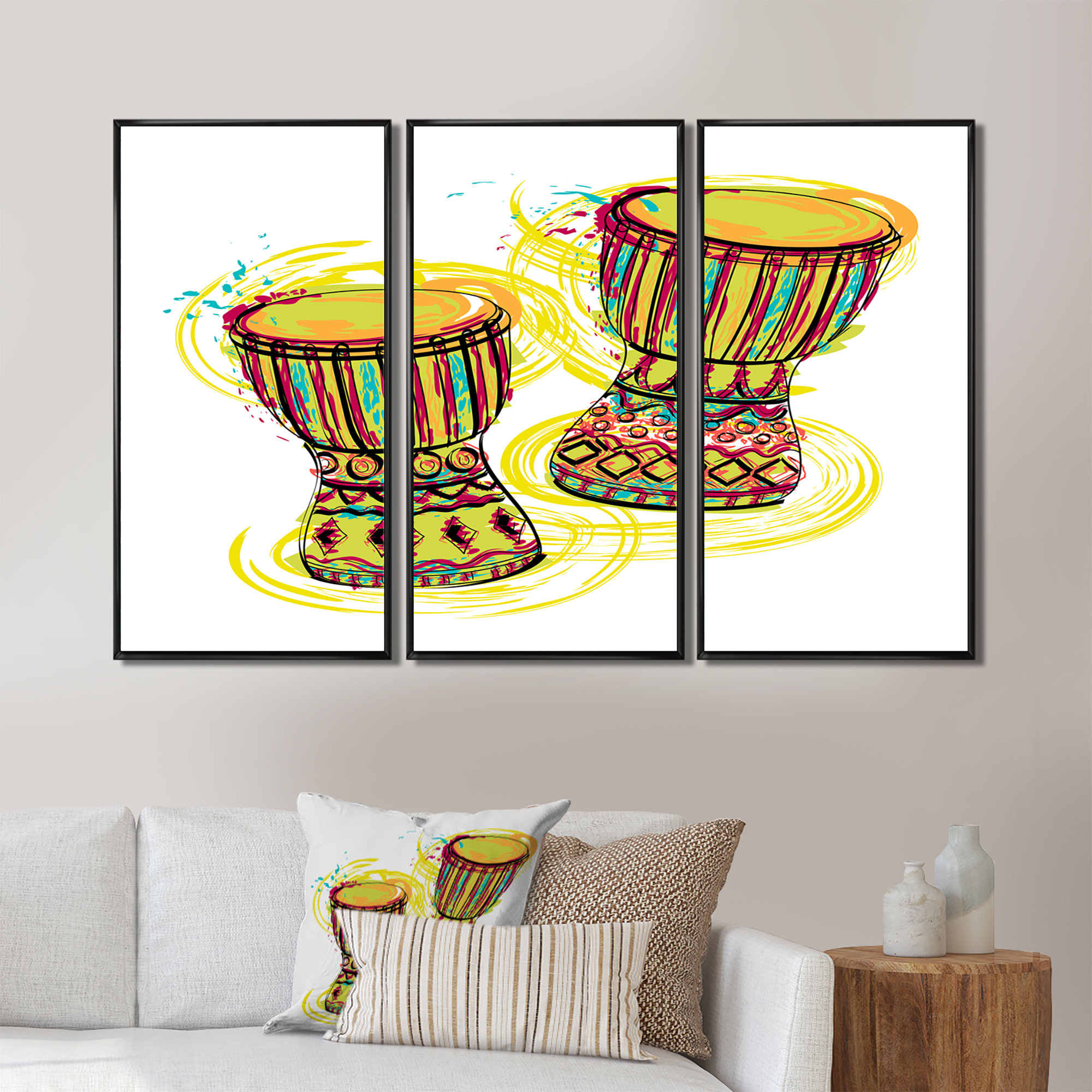 Dakota Fields Traditional Tam Tam Drums I - Cabin & Lodge Framed Canvas ...