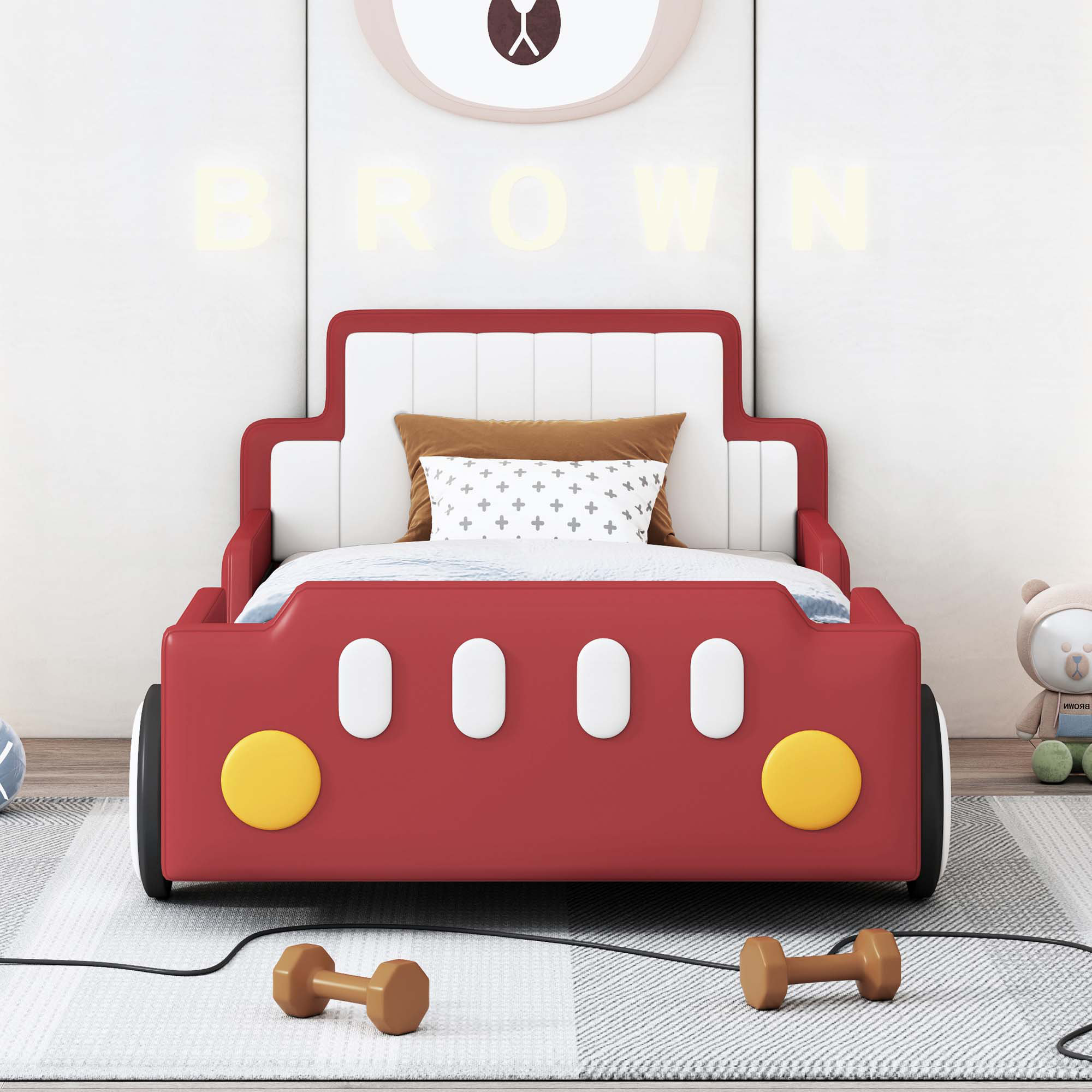 Ivy Bronx Twin Size Race Car-Shaped Platform Bed with Wheels | Wayfair