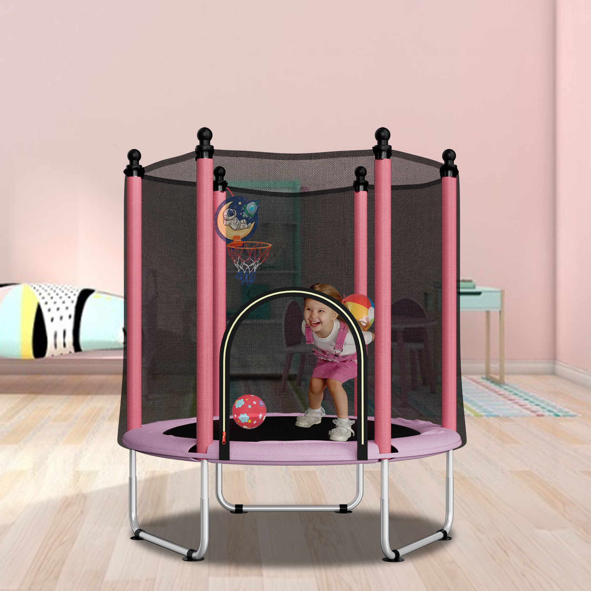 SUMIJ 48" Trampoline for Kids,Mini Toddler Trampoline with Enclosure ...