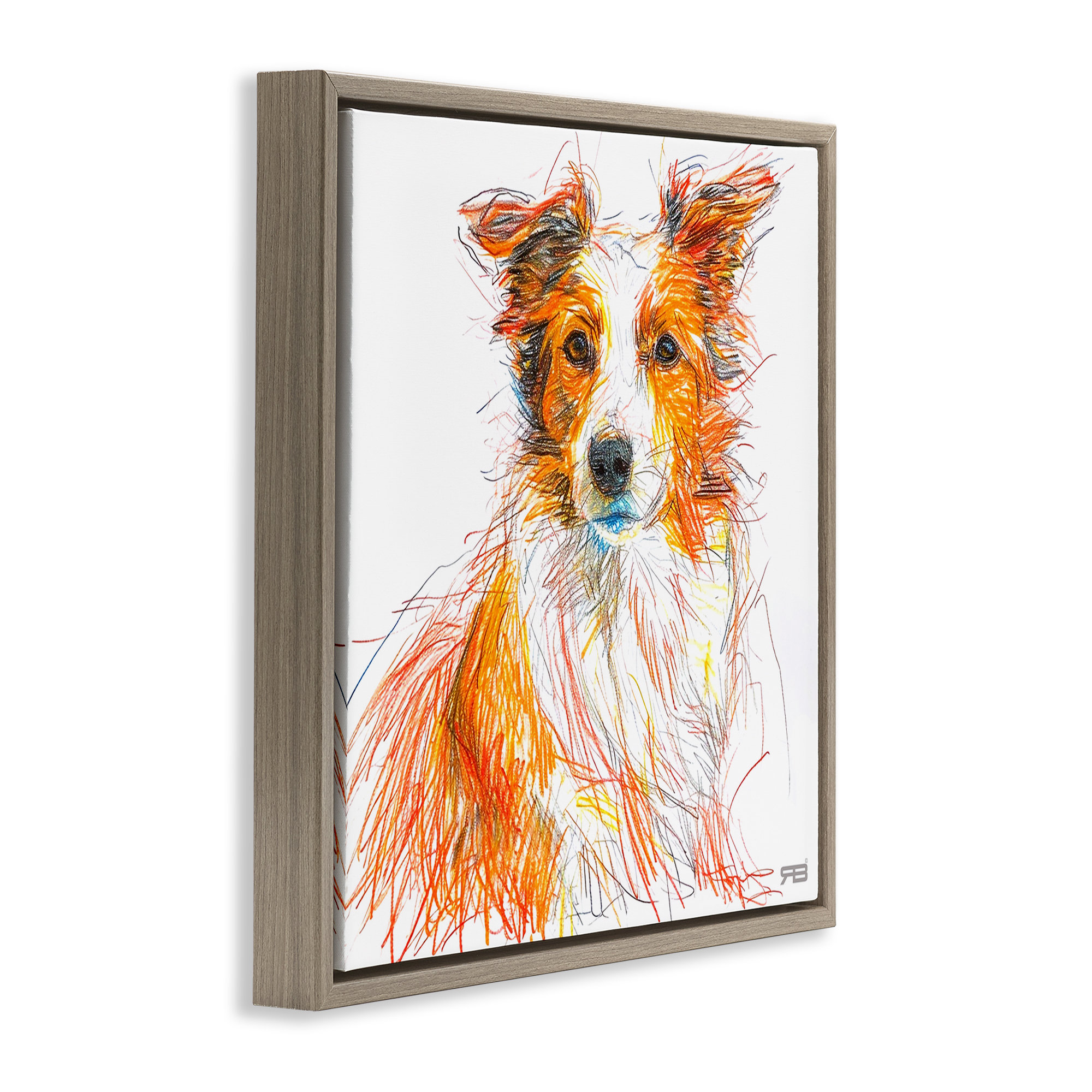 Winston Porter Collie Dog Sketch Style Gray Framed Floater Canvas Wall ...