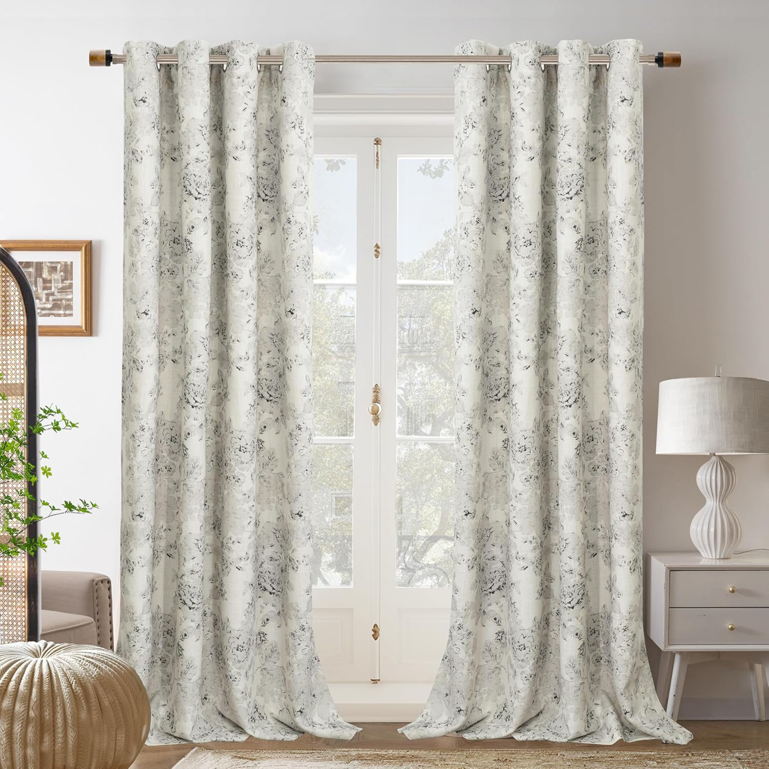 Lark Manor™ Floral Curtains 100% Blackout Curtains Linen Look Room Darkening Thermal Insulated ...