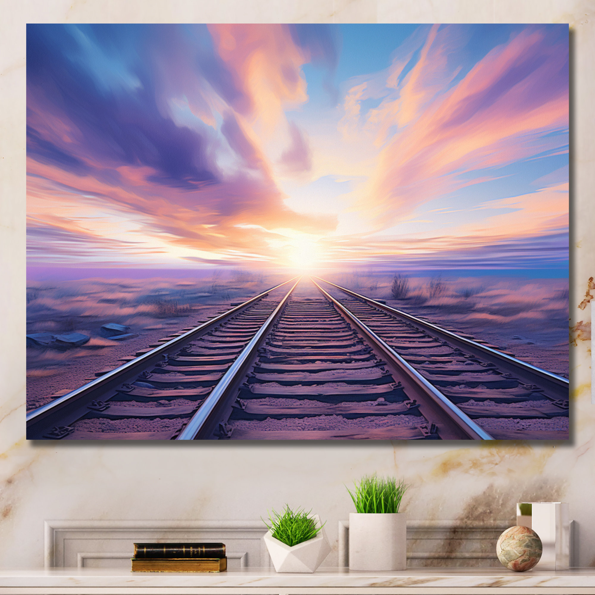Ebern Designs Purple Train Transcendent Tracks - Transportation Canvas ...