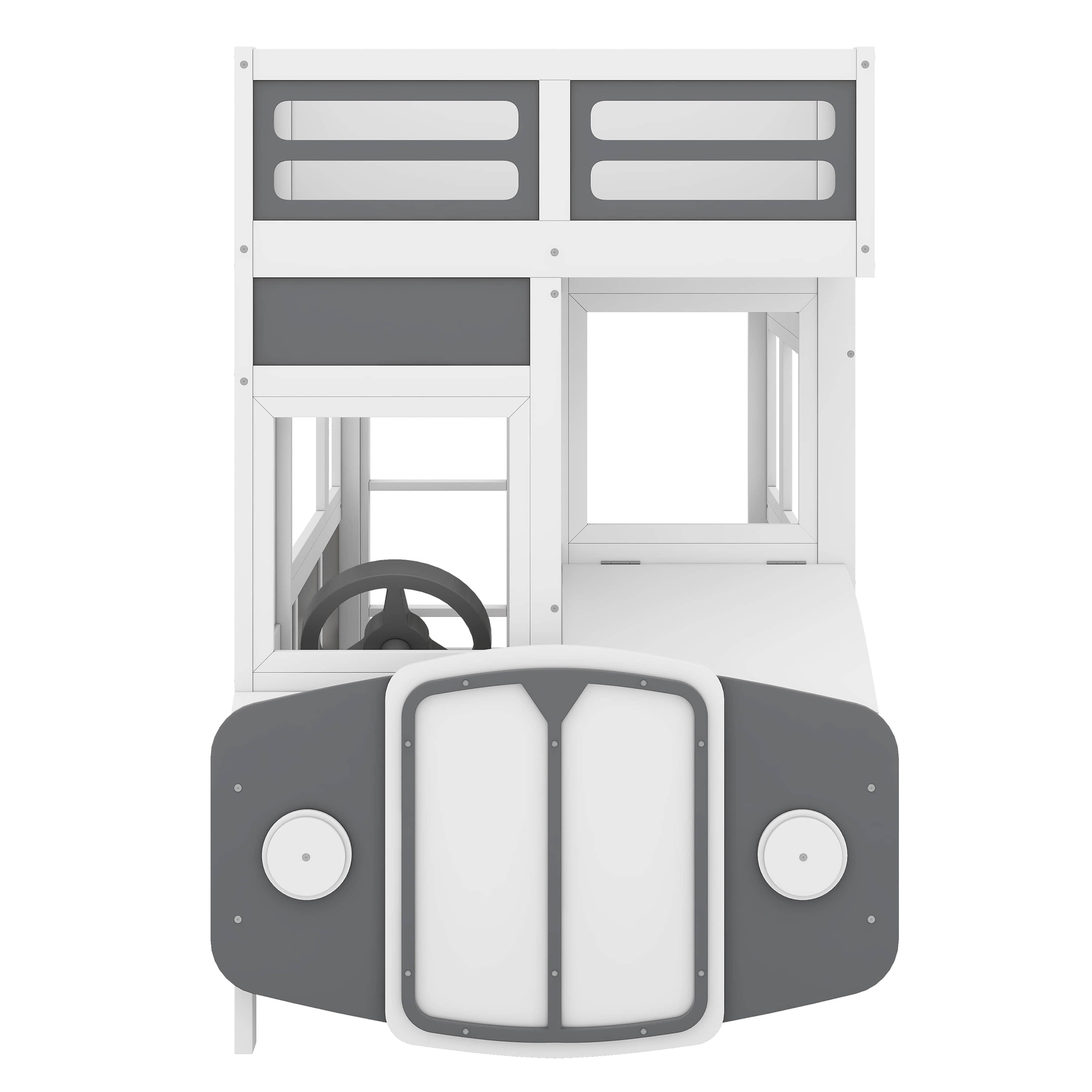 Zoomie Kids Twin Over Twin Bus-Shaped Bunk Bed With Wheels And Storage ...