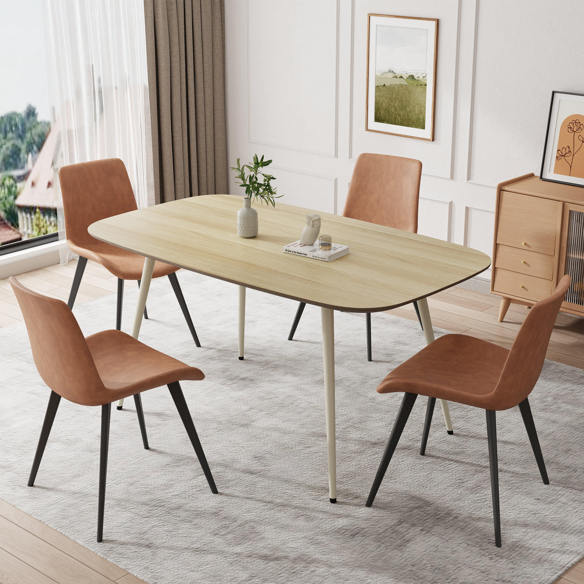 George Oliver 47.2'' Dining Table Set, Rectangular Modern Kitchen Table ...