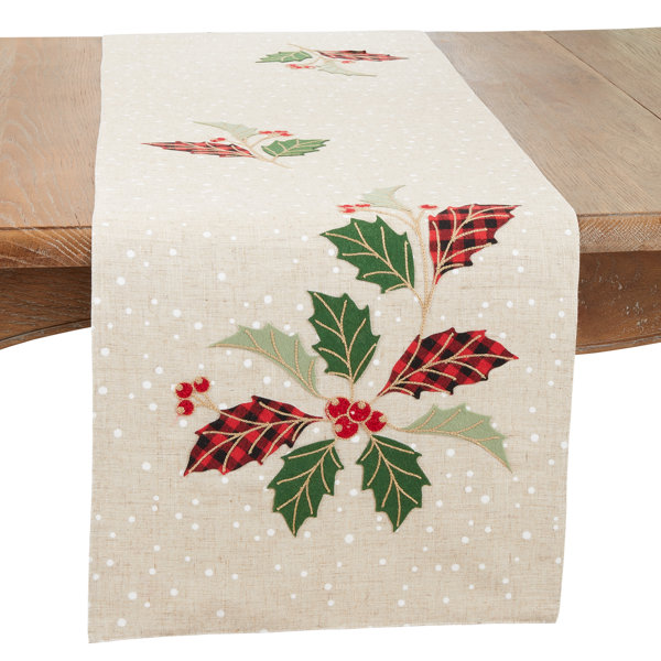 Saro Rectangle Floral Christmas Polyester Table Runner | Wayfair