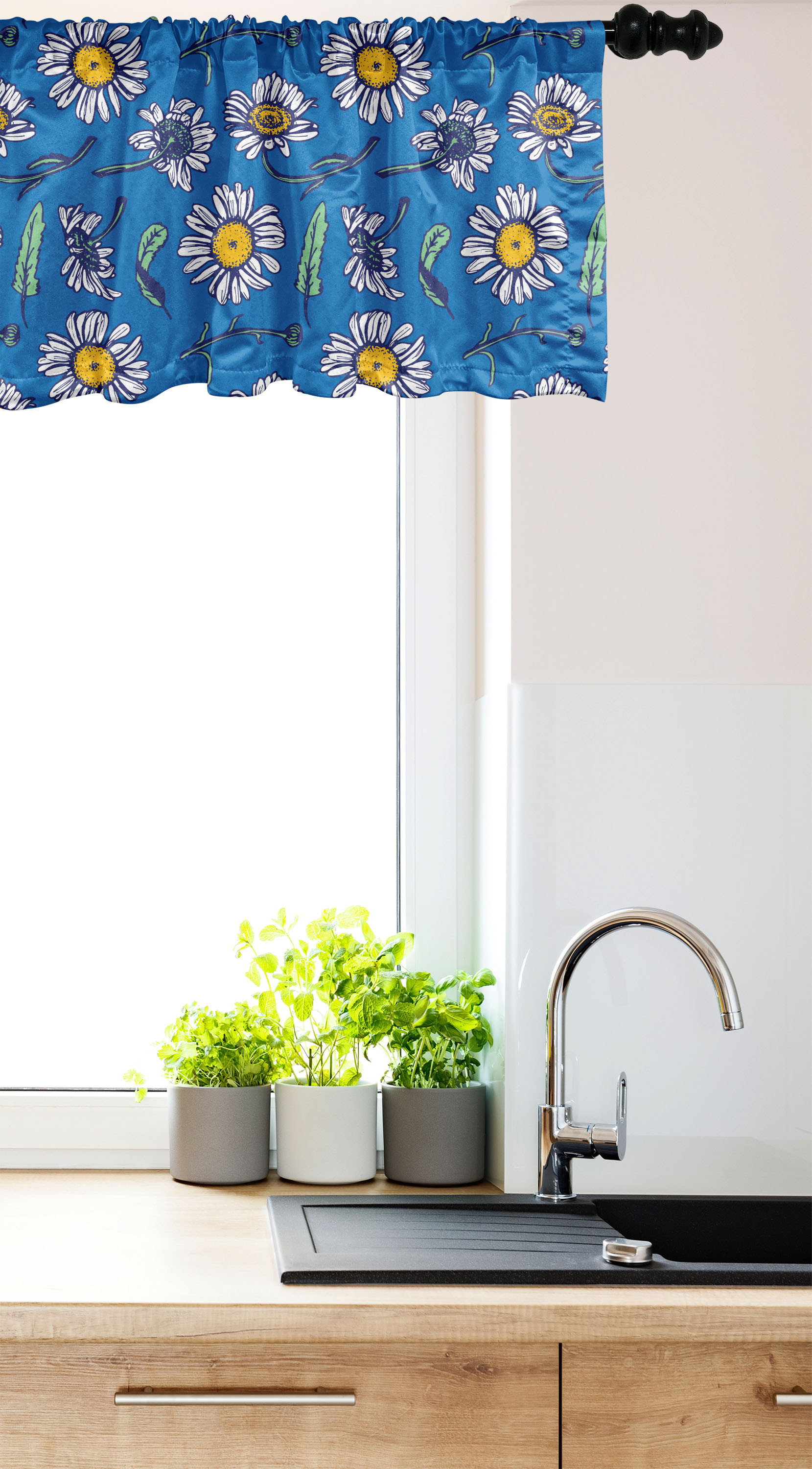 Ambesonne Spring Valance Pack of 2 Daisy Flower Petals Doodle Blue ...