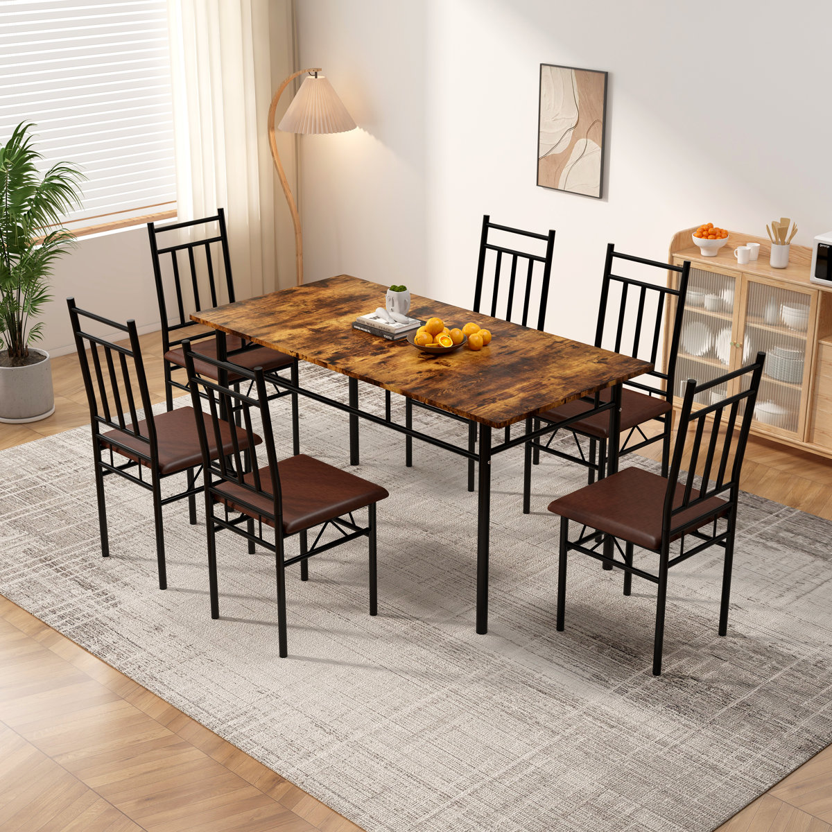 17 Stories 6-Person Dining Table Set, 1 Dining Table And 6 Dining ...