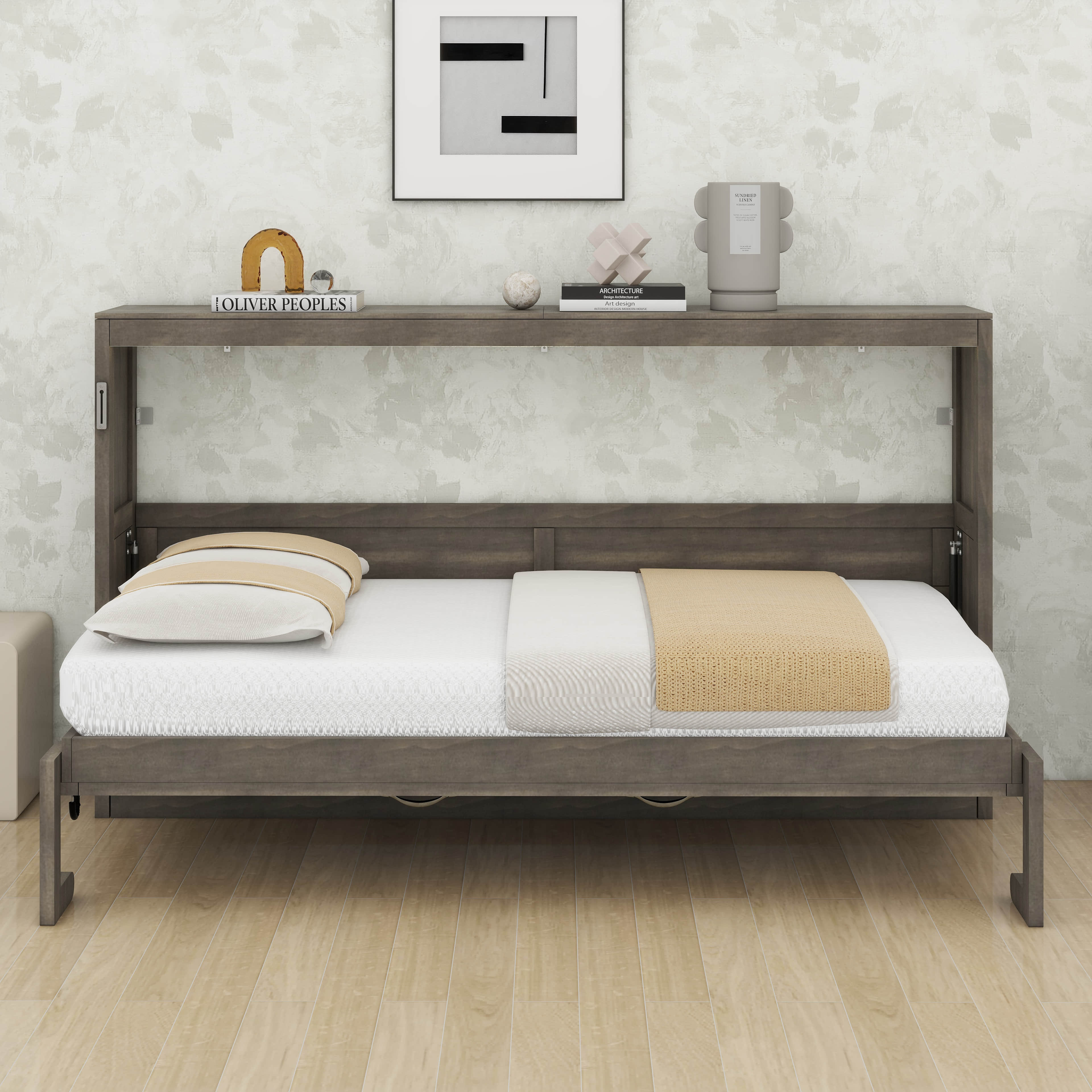 Latitude Run® Twin Size Murphy Bed With Light, Can Be Folded Into A ...