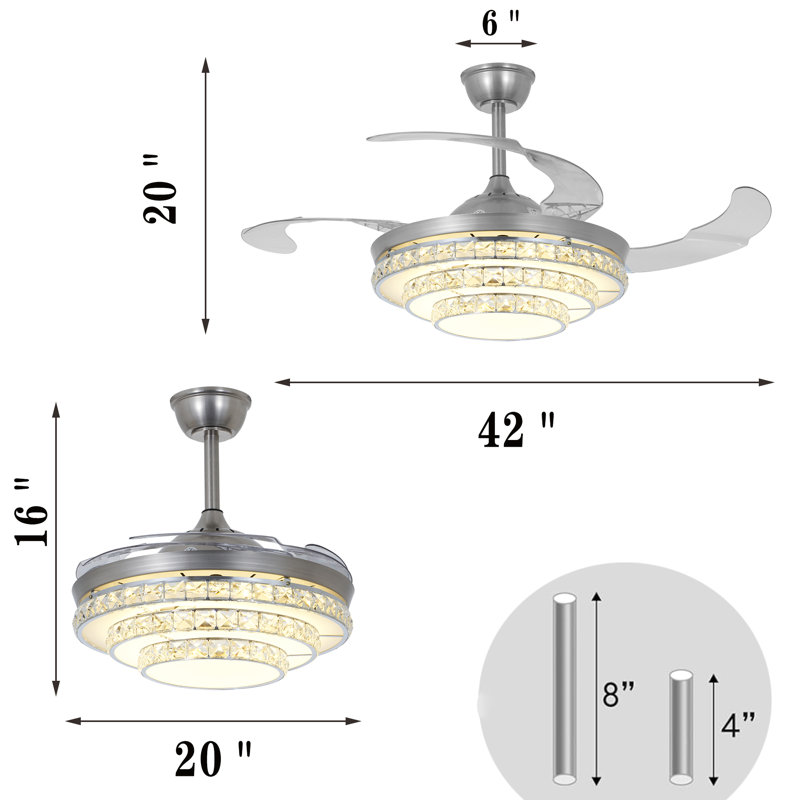 Mercer41 Silver 42 inch Crystal Ceiling Fan with Light | Wayfair
