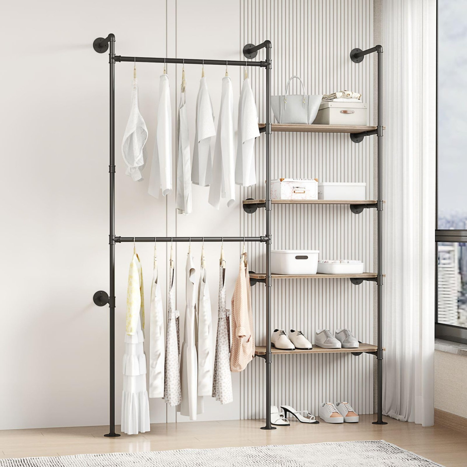 Williston Forge Industrial Pipe Clothing Rack, Hanging Rods Clothes ...