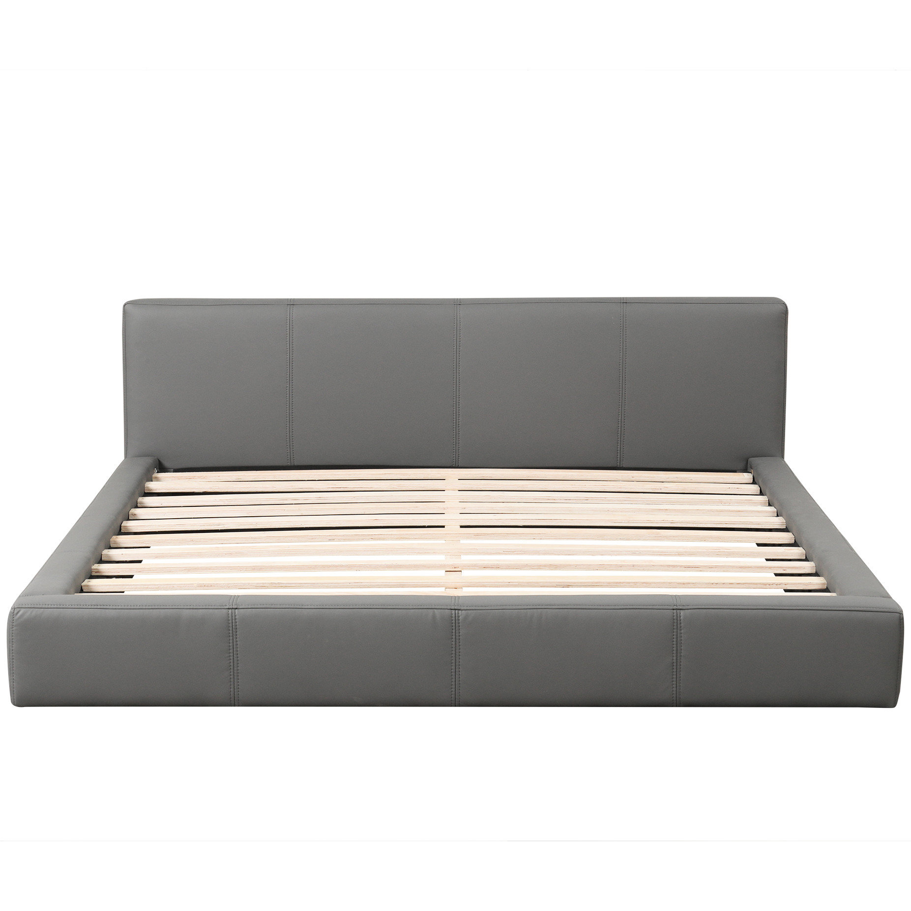 fengshu Gray Upholstered Bed With Wear - Faux Leather, Birch And ...