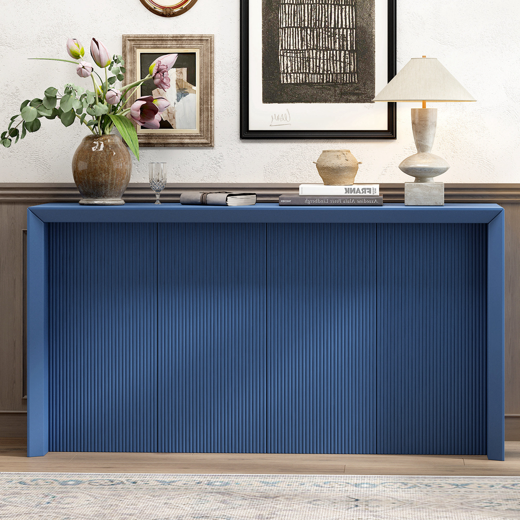 Latitude Run® Acacia Wood Veneer Console Table With Wavy Design, 52 ...