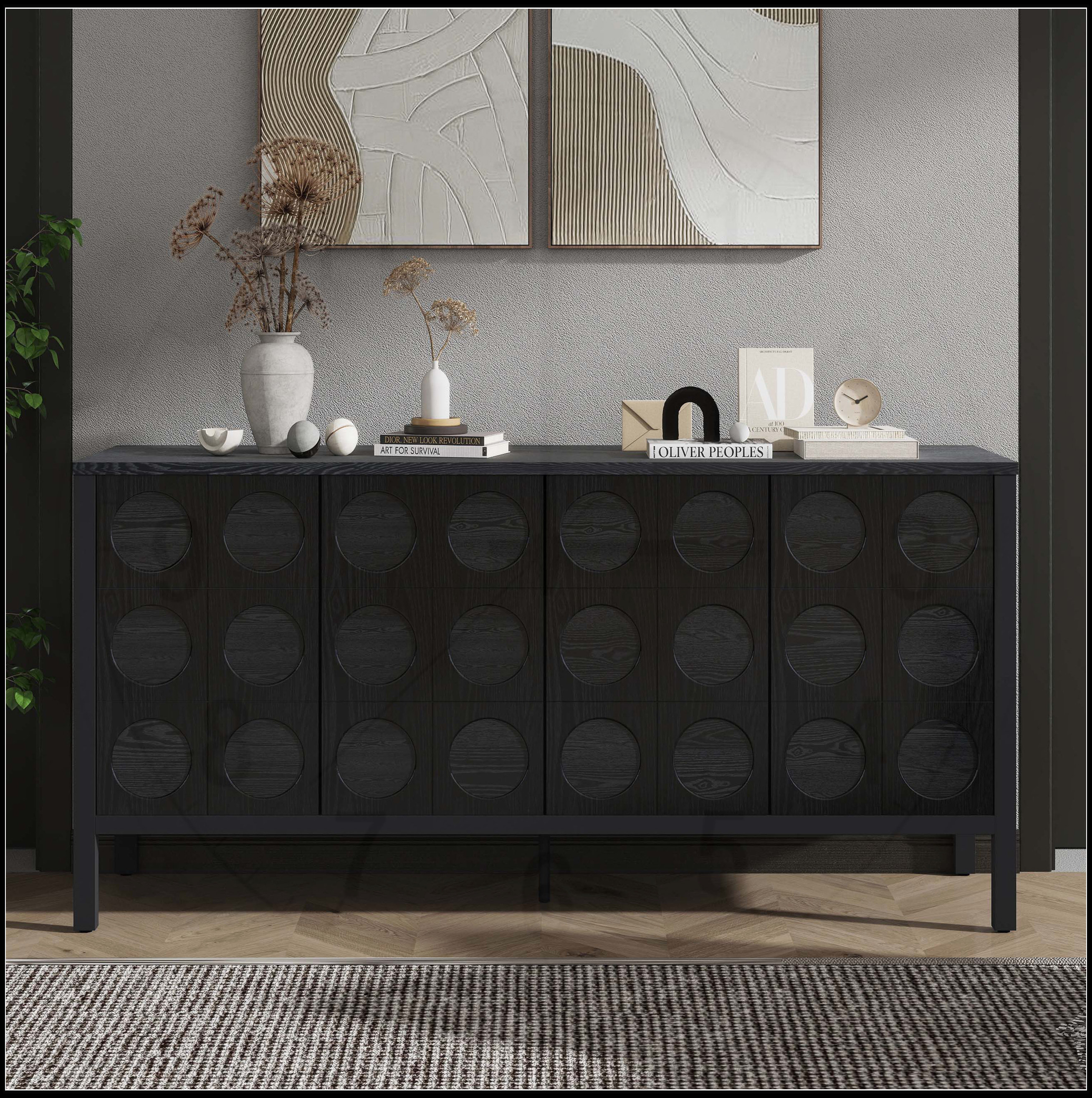 George Oliver Stylish Wooden Storage Cabinet with Geometric Circle Door ...