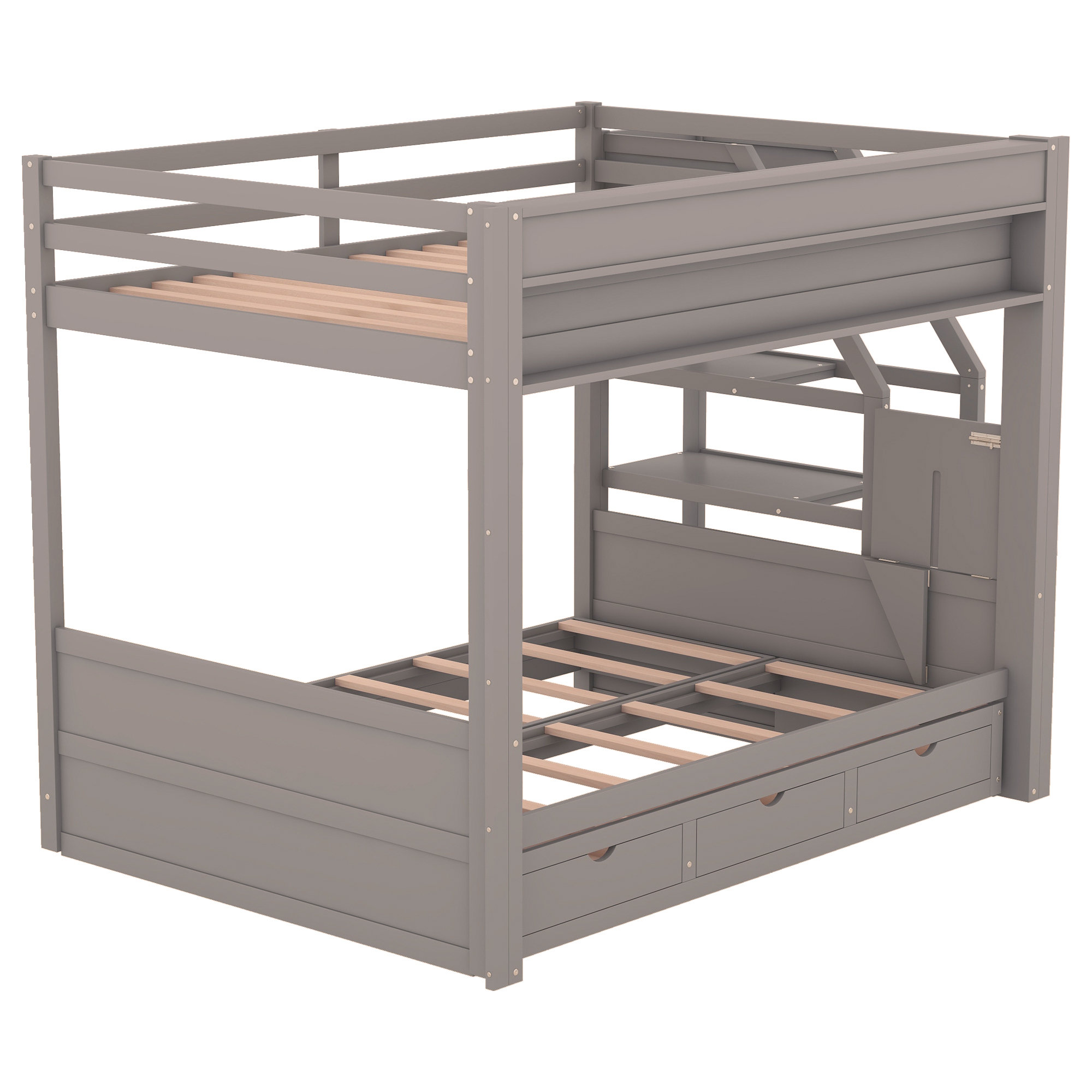 Harriet Bee Wood Full Size Convertible Bunk Bed With Storage Staircase ...