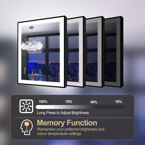 Ivy Bronx 40in Wide LED Bathroom Mirror Black Frame Vanity mirror Build ...