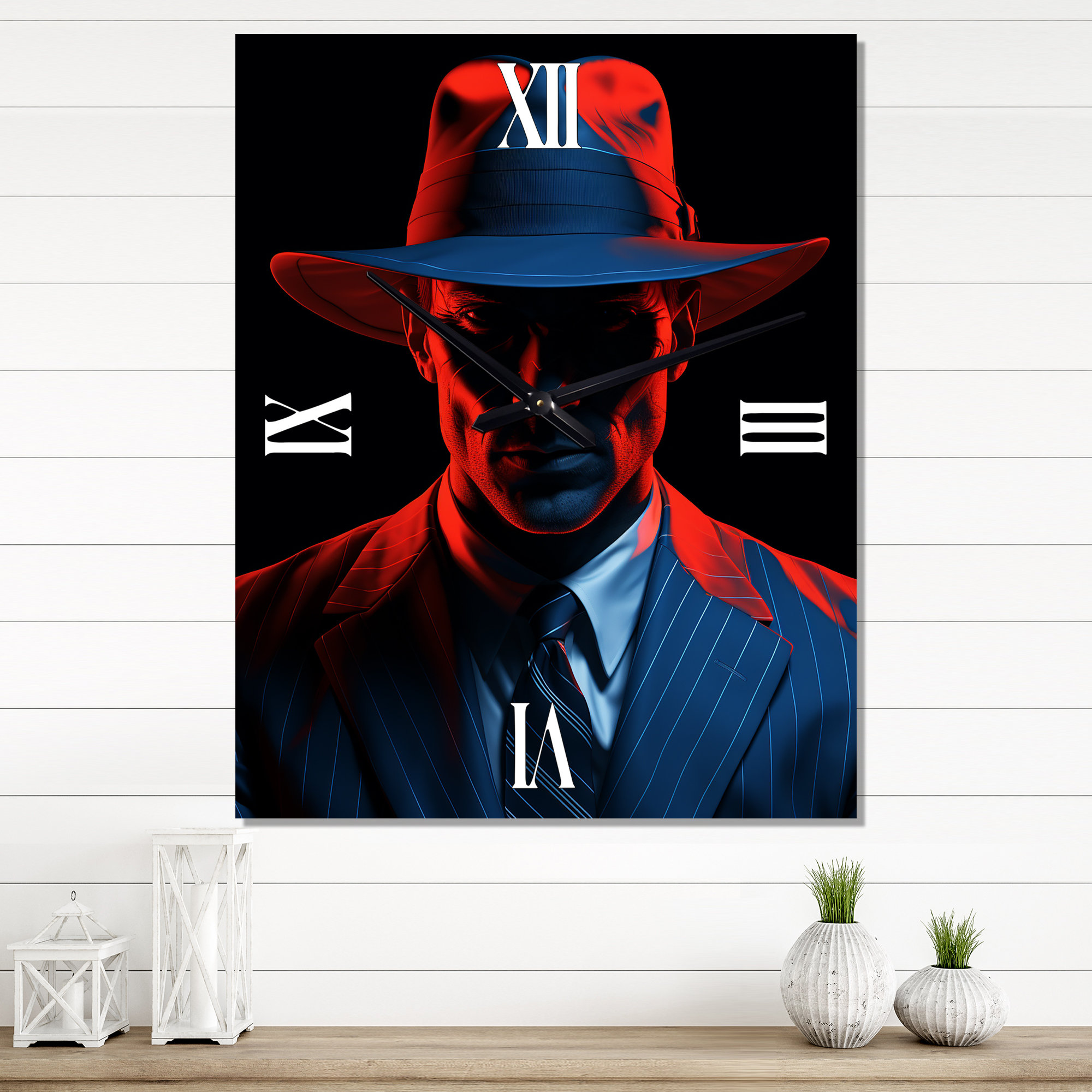 Design Art Red Portrait Of Obscure Man With A Hat - Very Wall Clocks ...