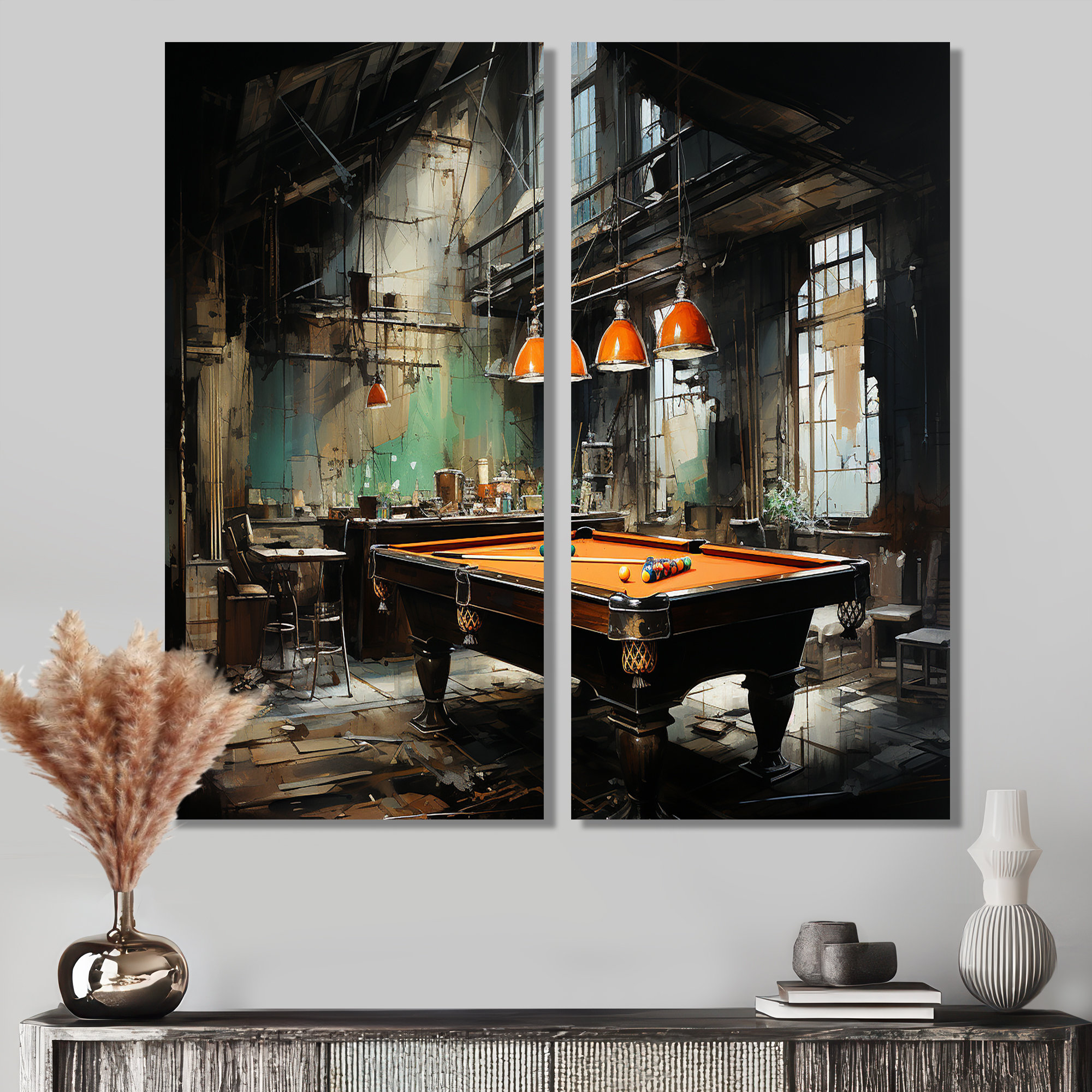 17 Stories Billard Industrial Game III - Large Billiards Wall Art | Wayfair