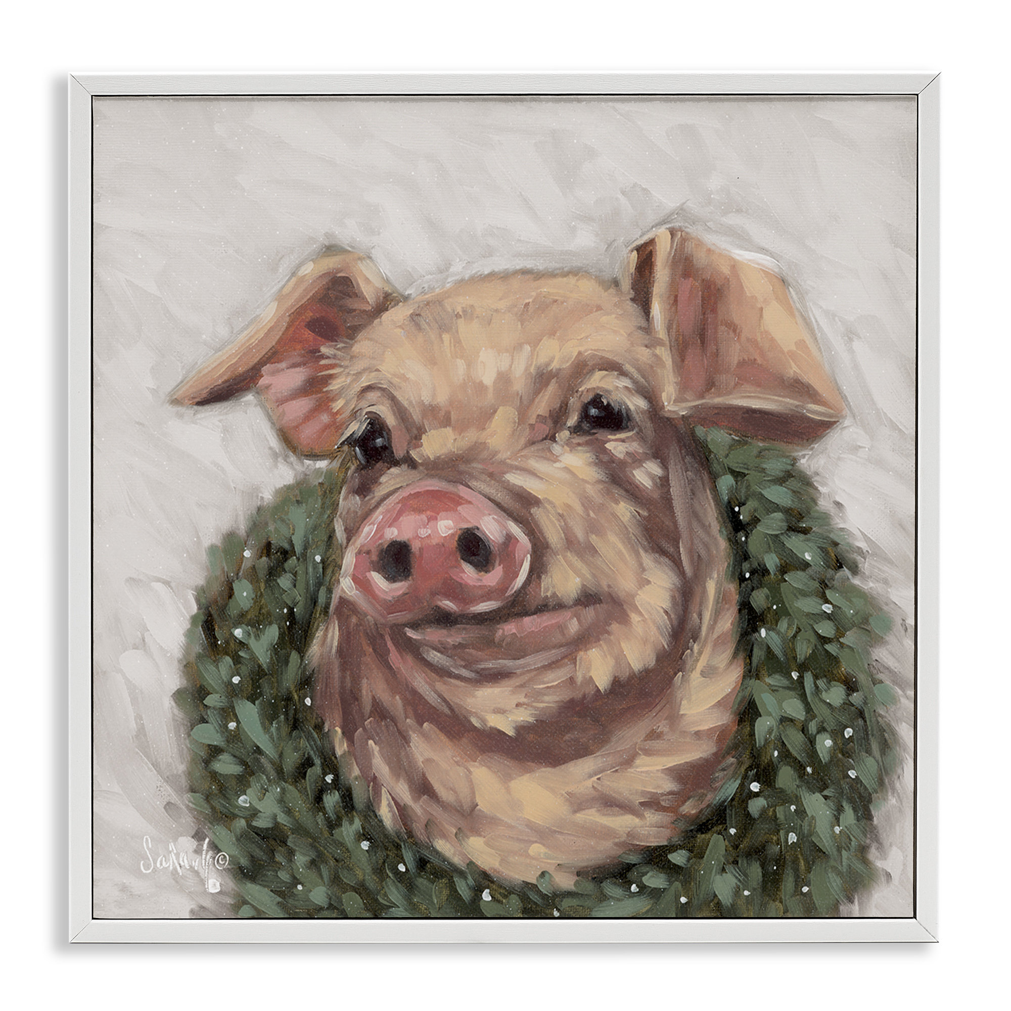 Ophelia & Co. Pig with Holiday Wreath Framed Giclee Art by Sara G ...
