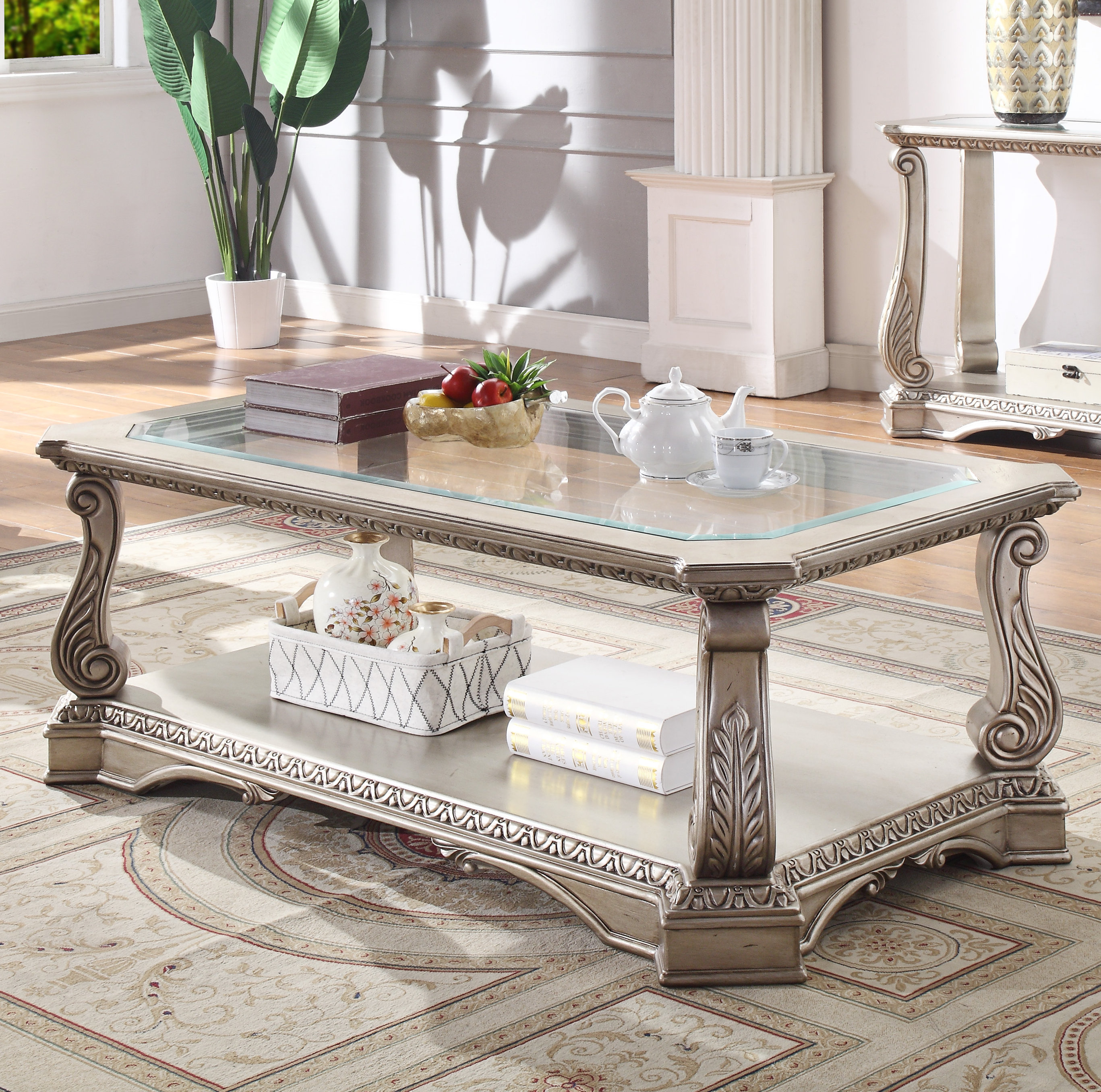 Rosdorf Park Forsyth Coffee Table with Storage in Antique Silver and ...
