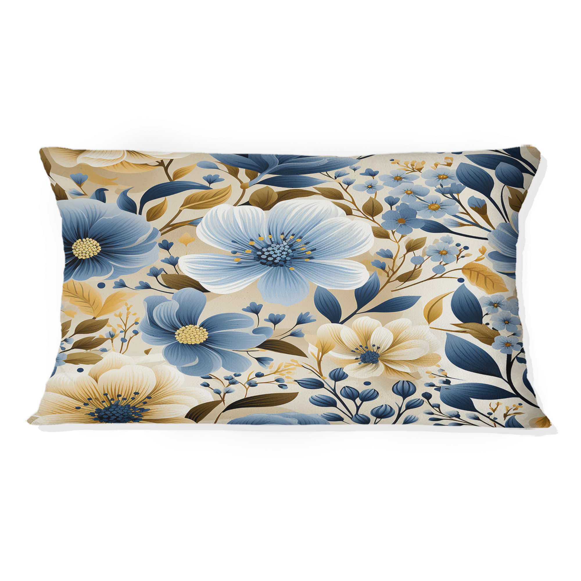 Design Art Blue & Ivory Coastal Dreams Floral Pattern - Floral Printed ...