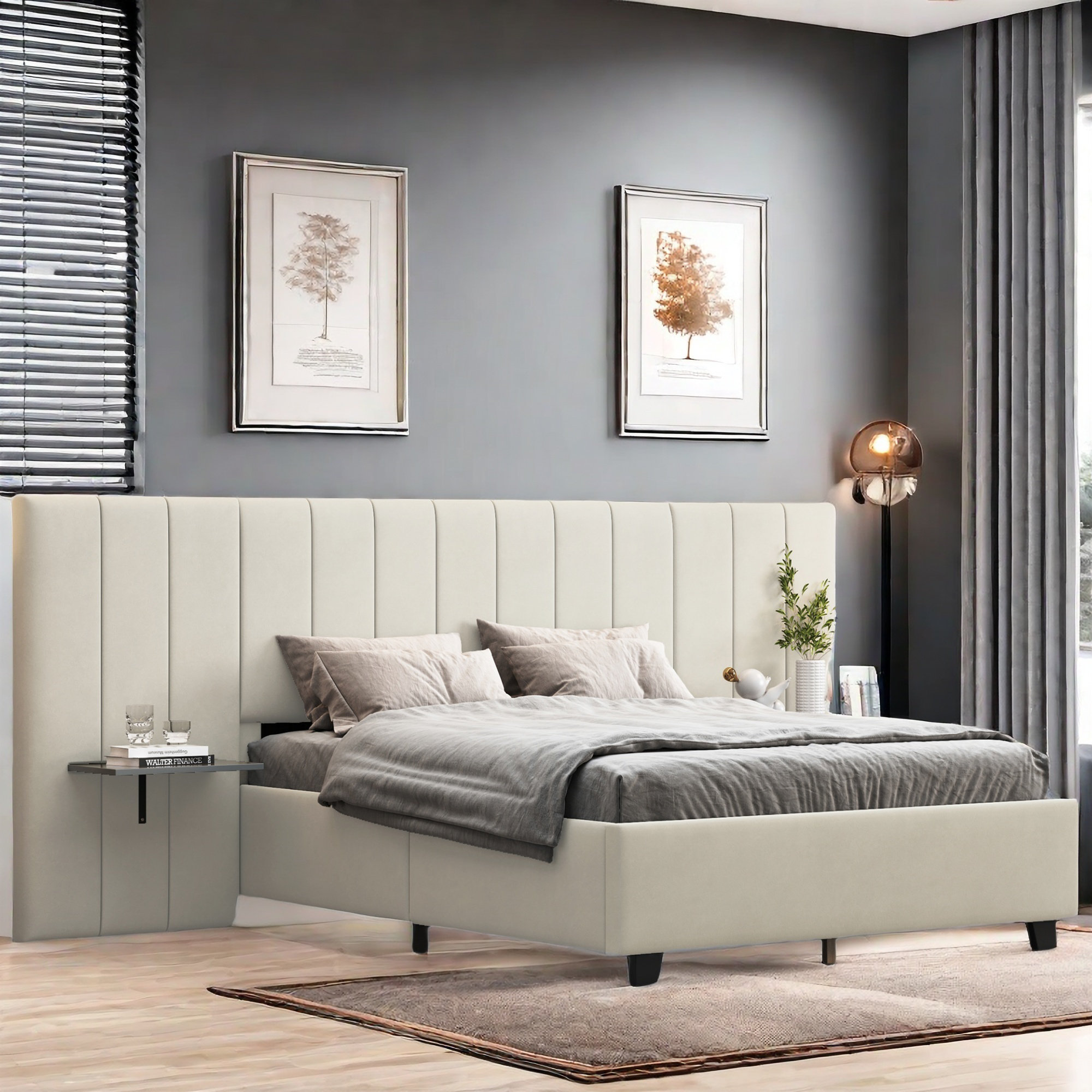 Latitude Run® Upholstered Platform Silvestri And Two Integrated Shelves ...