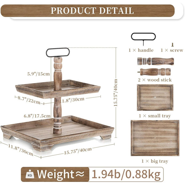 Ophelia & Co. Farmhouse Tiered Tray Stand: Rustic Wood 2 Tier Serving ...