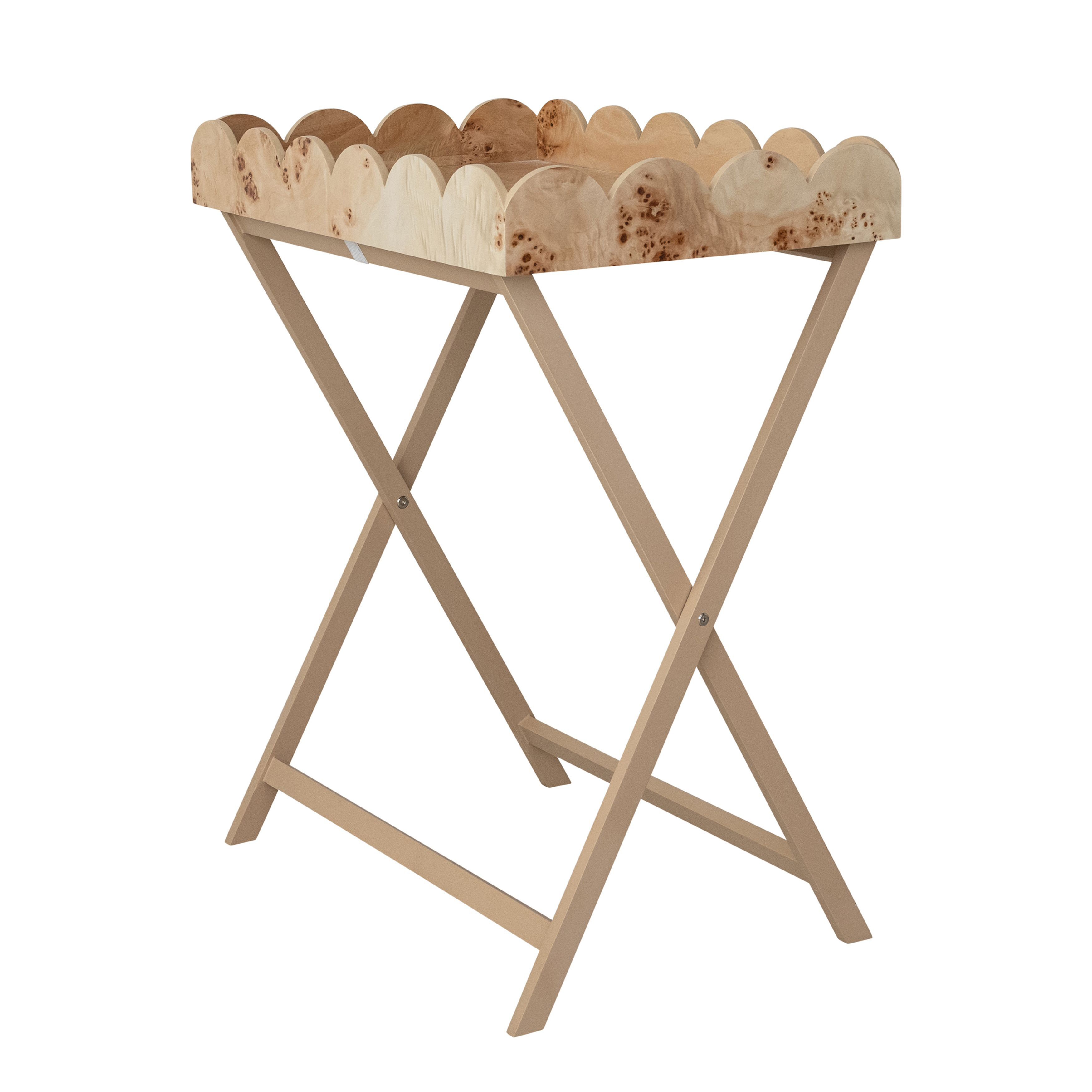 Latitude Run® Burl Wood Veneer Folding Table With Removable Scalloped ...