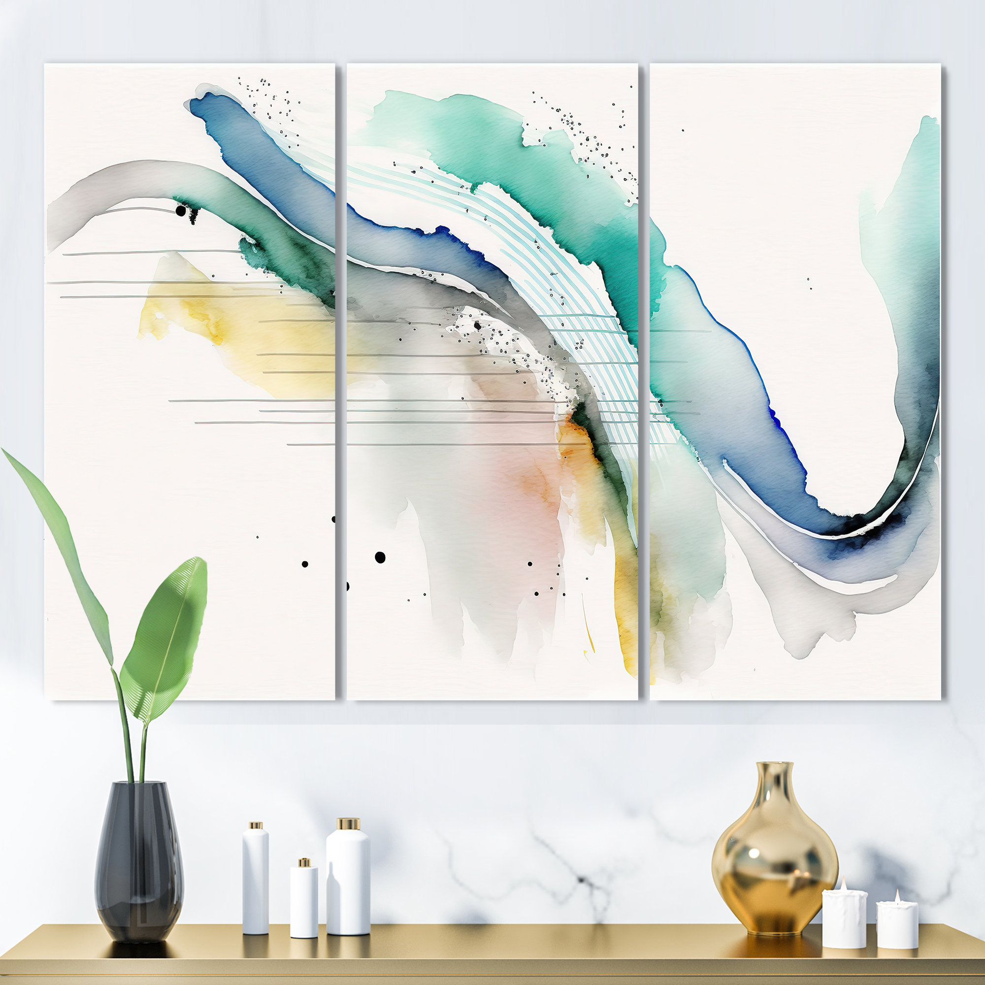 Ivy Bronx Dorylee Vibrant Watercolor Movement III - 3 Piece Print on ...
